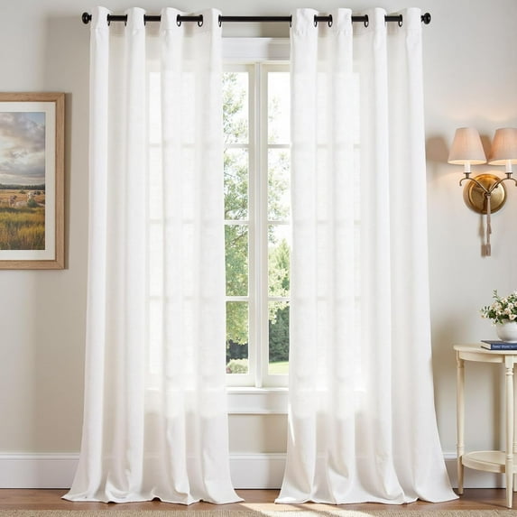 Myst Design White Linen Curtains 96 Inch Long Room Bedroom 2 Panel Set ...