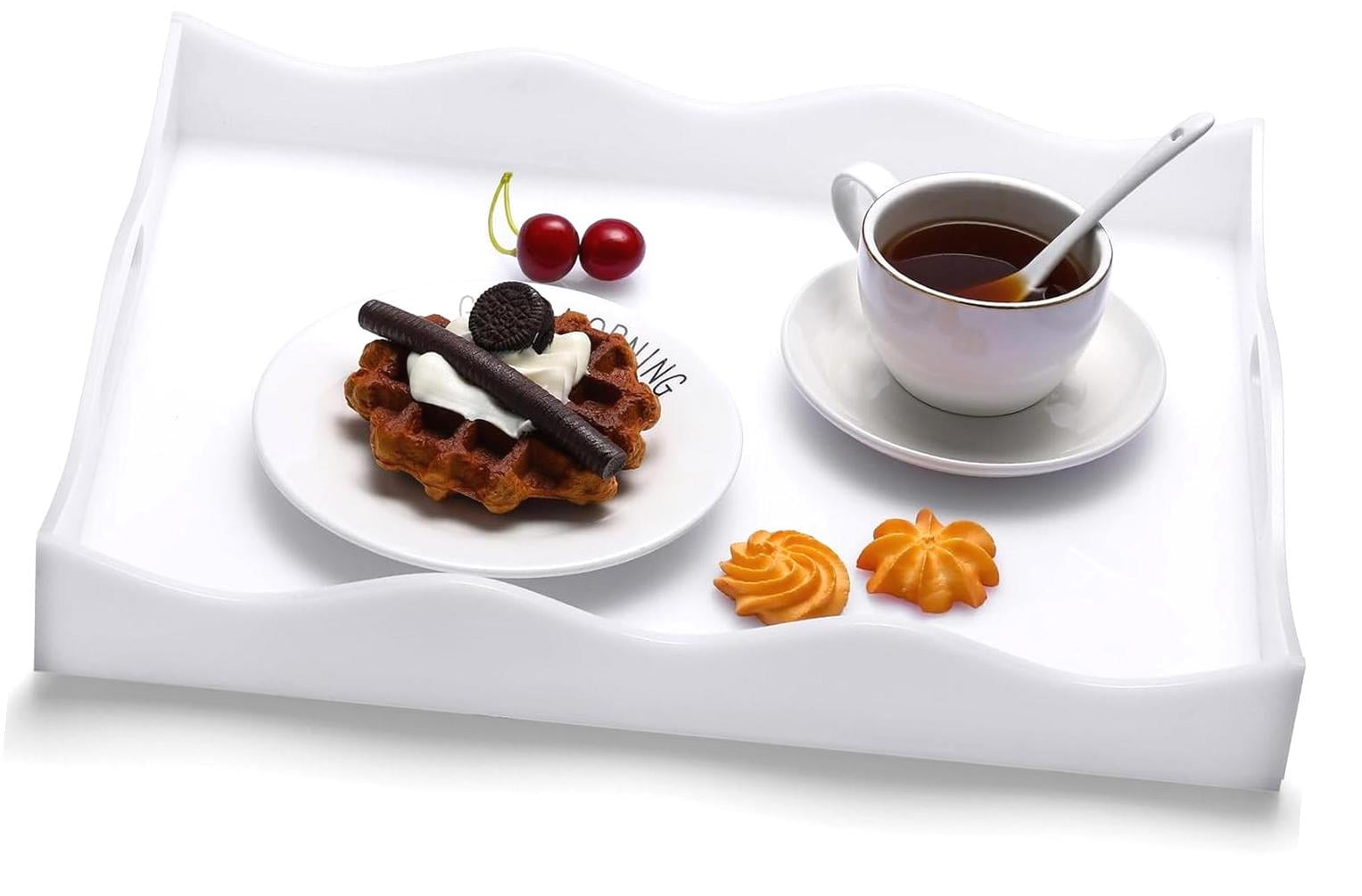 Myst Design White Serving Tray with Handles, 15 x 12 Inches, Acrylic ...