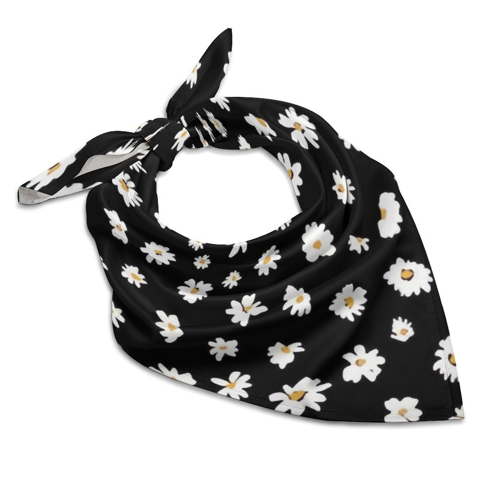 Myst Design Women Square Scarf, Daisy Floral Repeat Pattern Black Silk ...