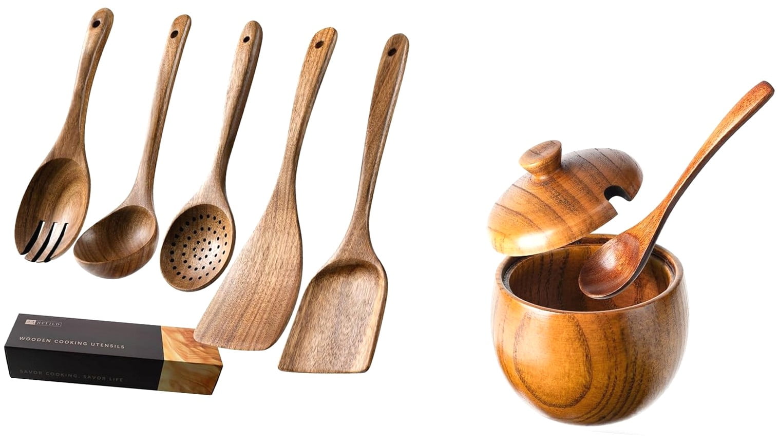 Myst Design Wooden Cooking Utensil Set, 5-Piece Wooden Spatulas and ...