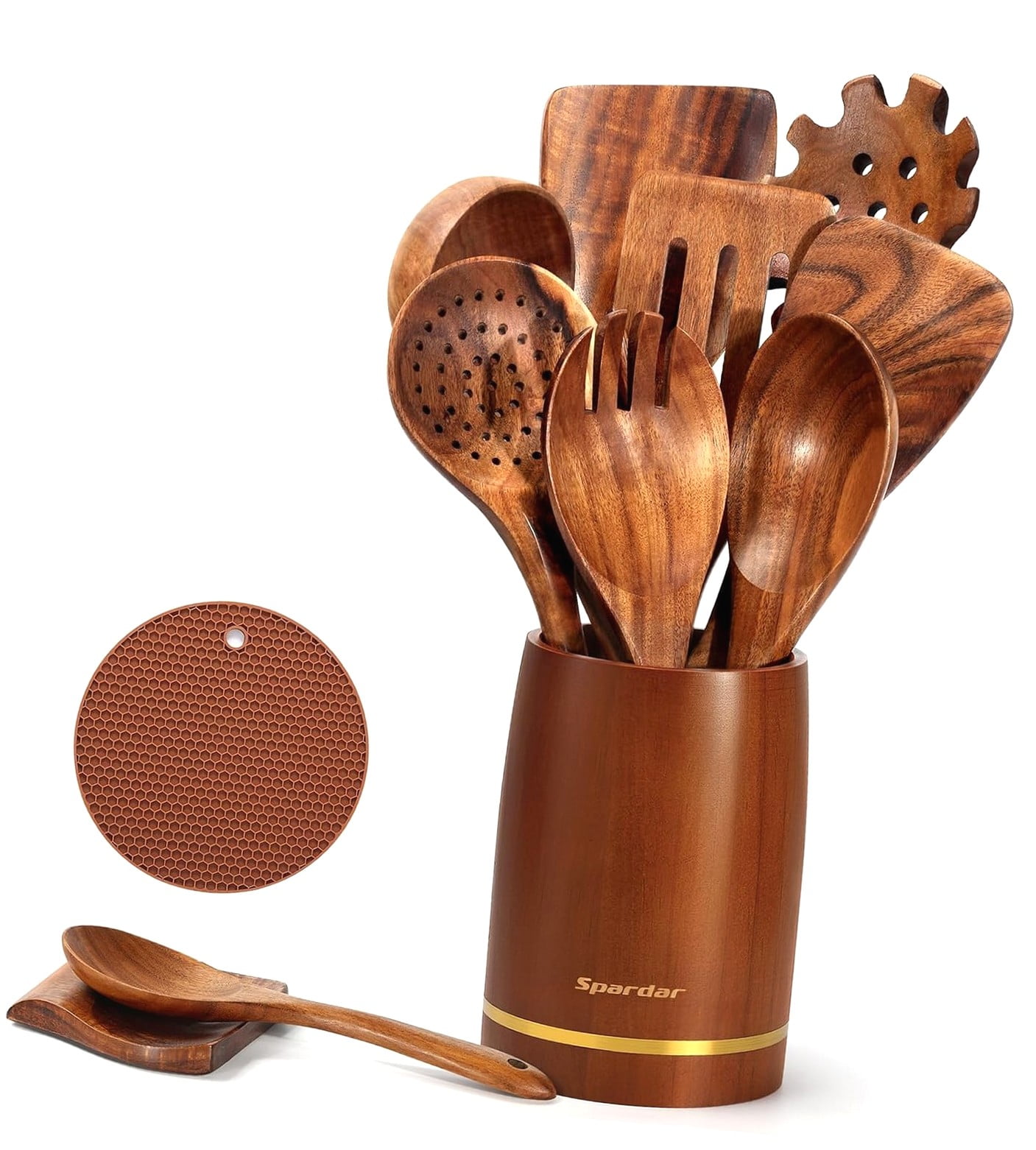 Myst Design Wooden Kitchen Utensils, 12-Piece Set Wooden Spoon Set with ...