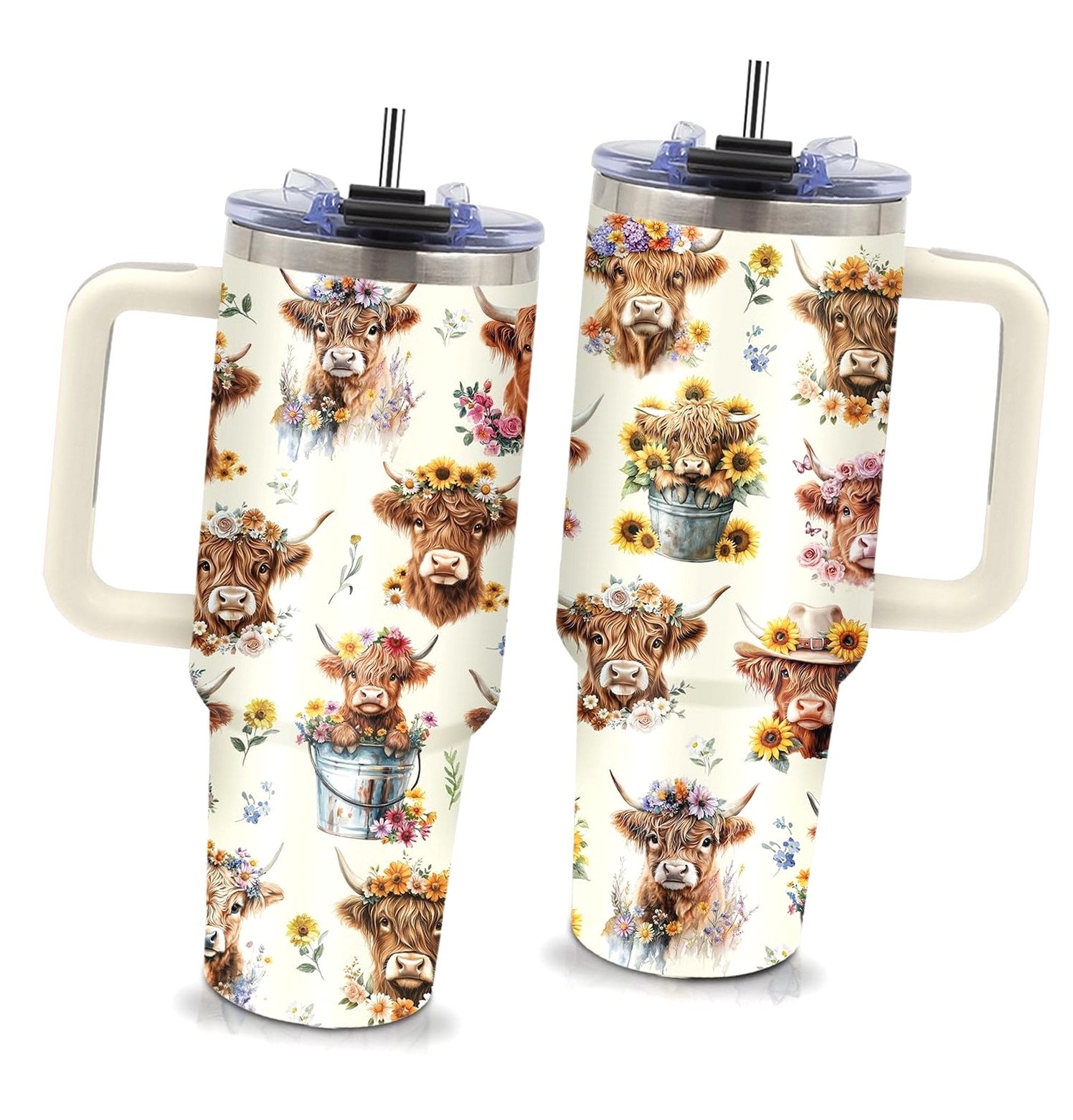 Myst Design Yak Tumbler 40oz with Handle and Straws, Steel Insulated ...
