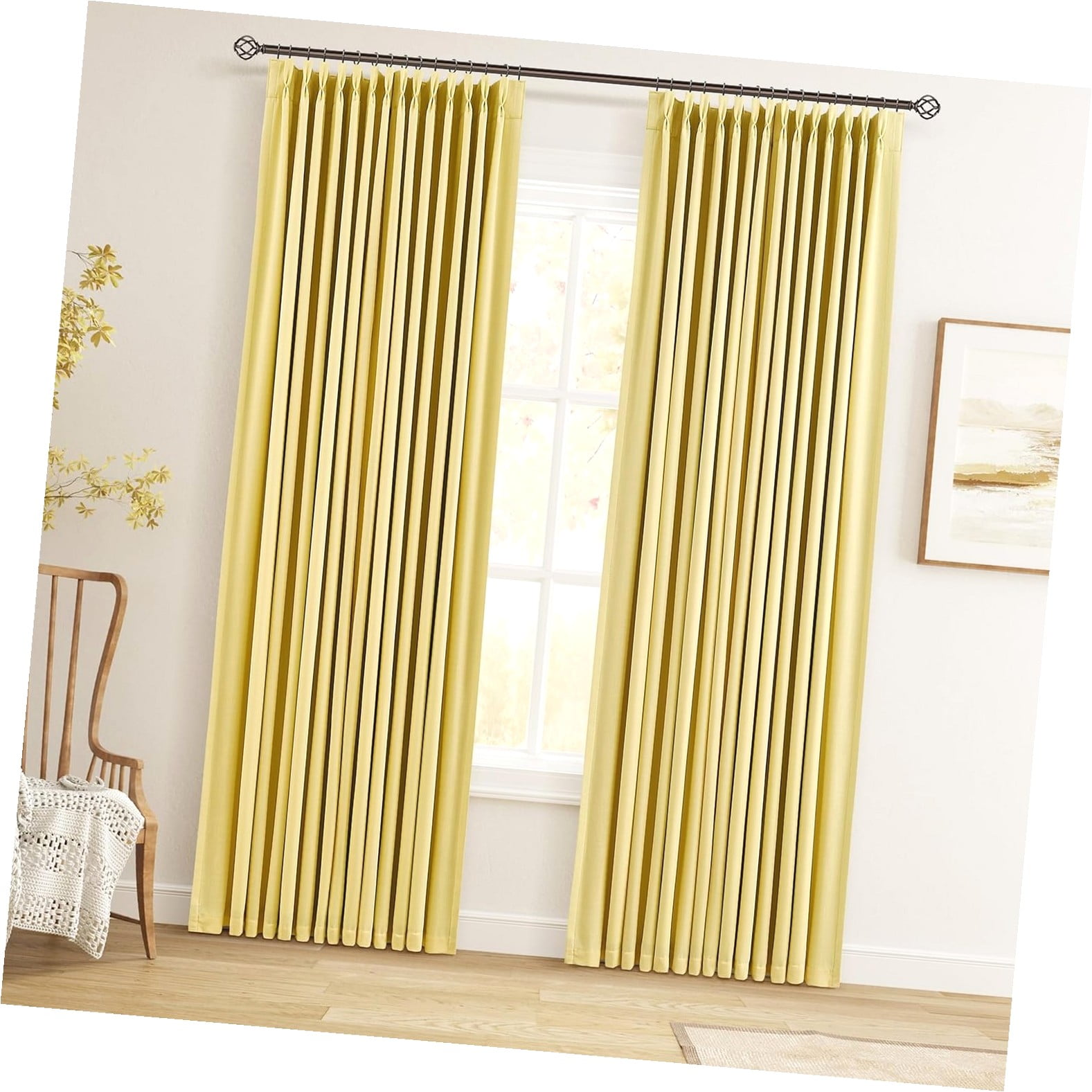 Myst Design Yellow Double Pinch Pleated 100% Curtains Linen Blended ...