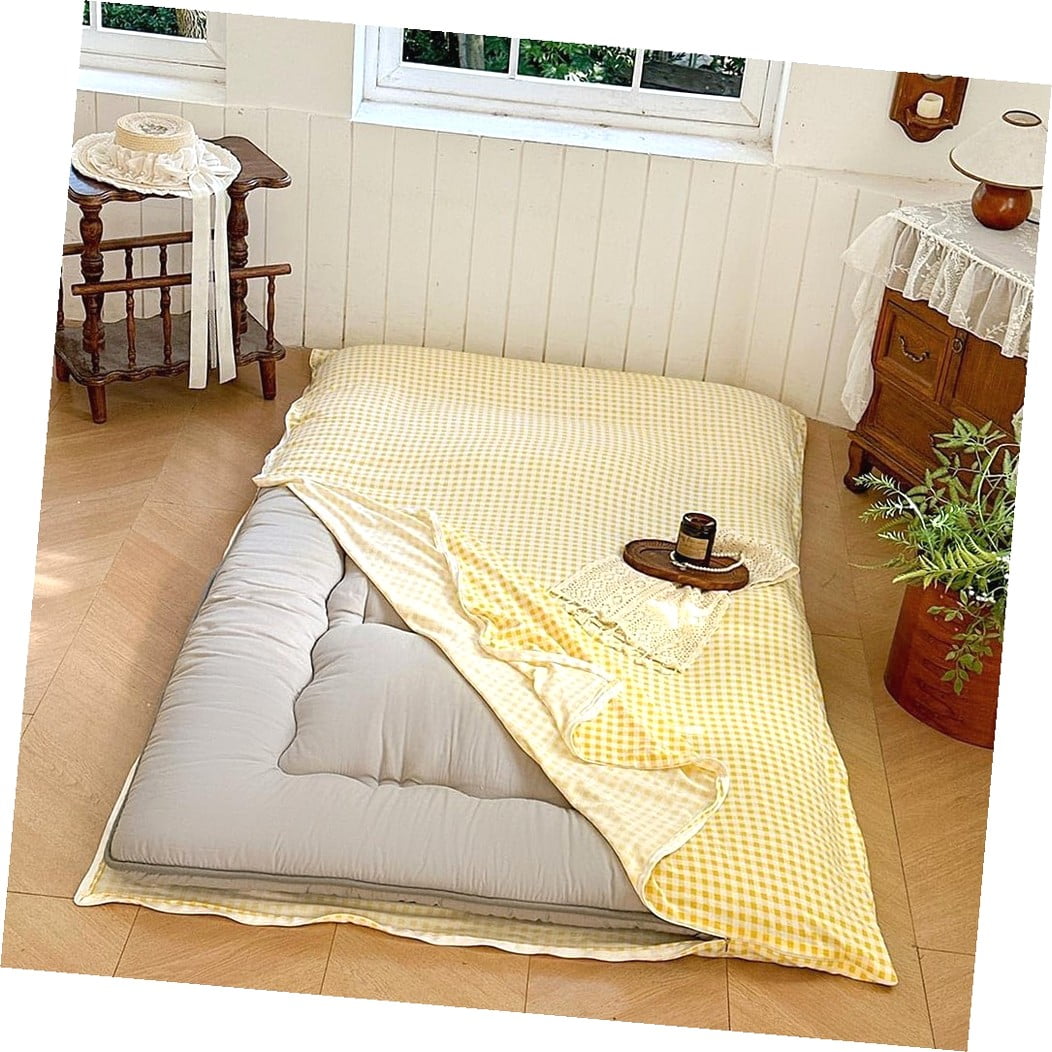 Myst Design Yellow Gingham Floor Futon Cover Queen for 3-4" Thick Pad ...