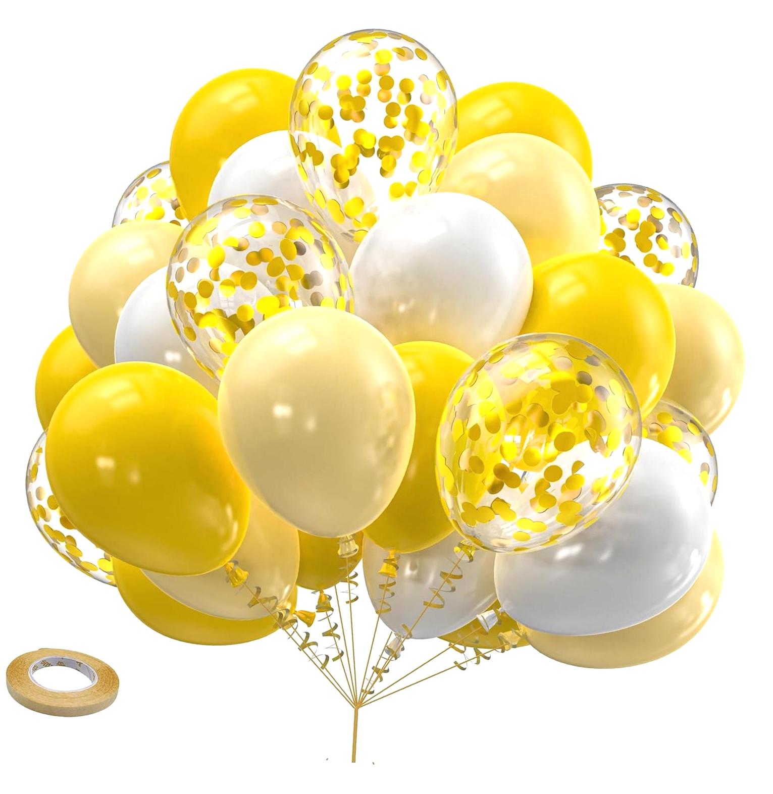 Myst Design Yellow and White Confetti Balloons, 60 Pieces 12 Inch ...