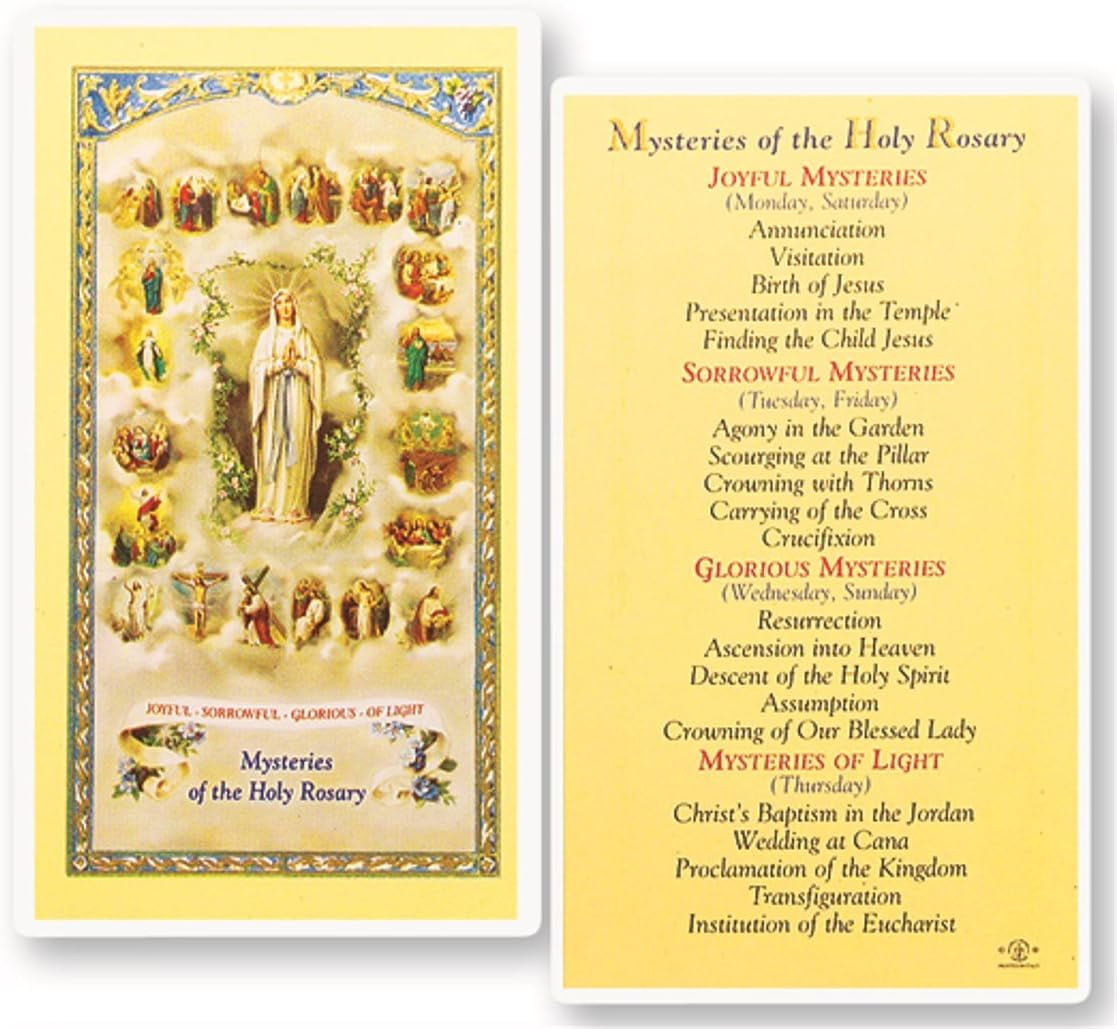 Mysteries of The Holy Rosary Laminated Holy Card Blessed by Pope ...