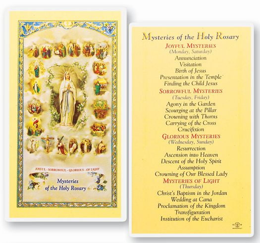 Mysteries of the Rosary Laminated Catholic Prayer Holy Card with Prayer ...