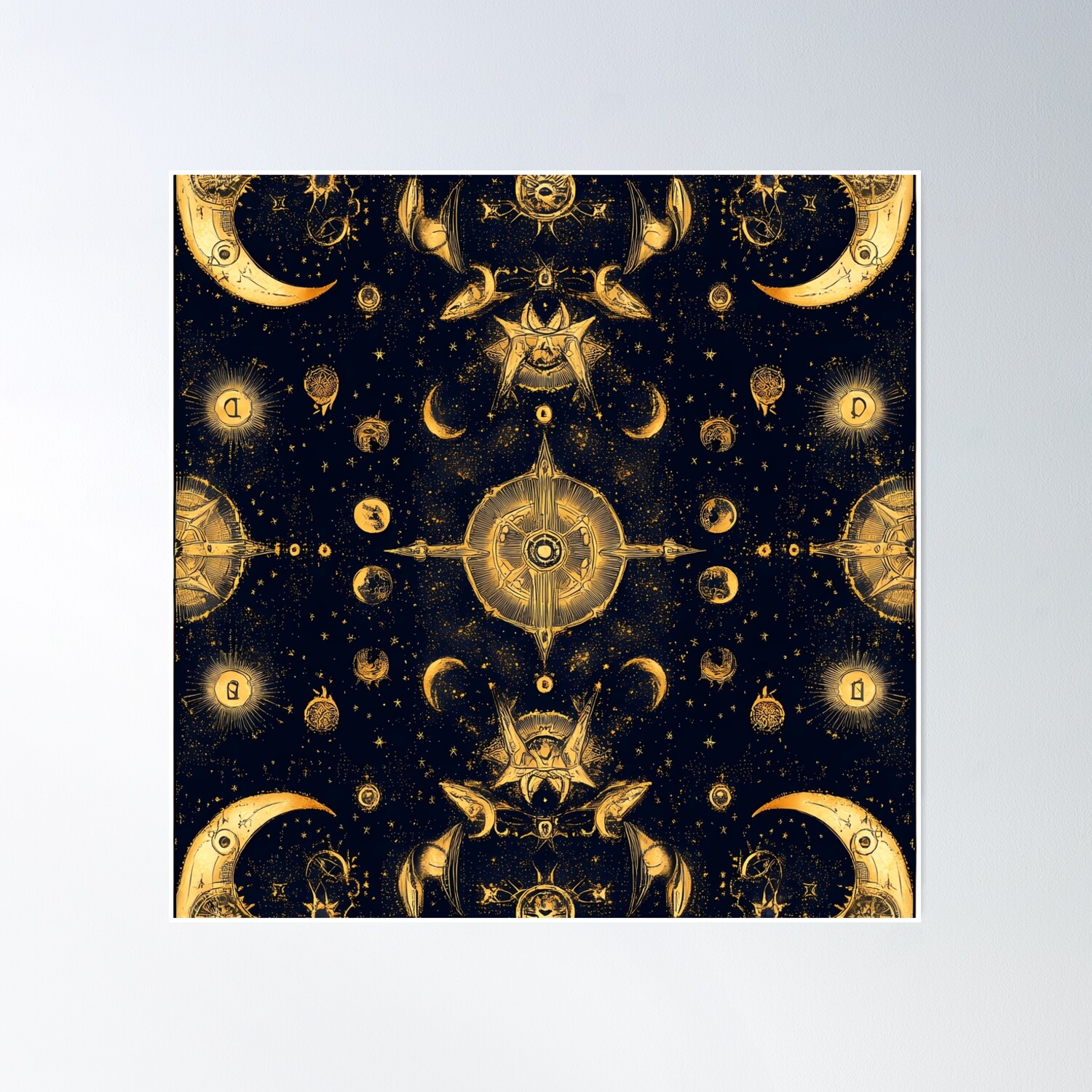 Mysterious Crescent Moon Seamless Pattern 2 Poster Wall Art, Modern ...