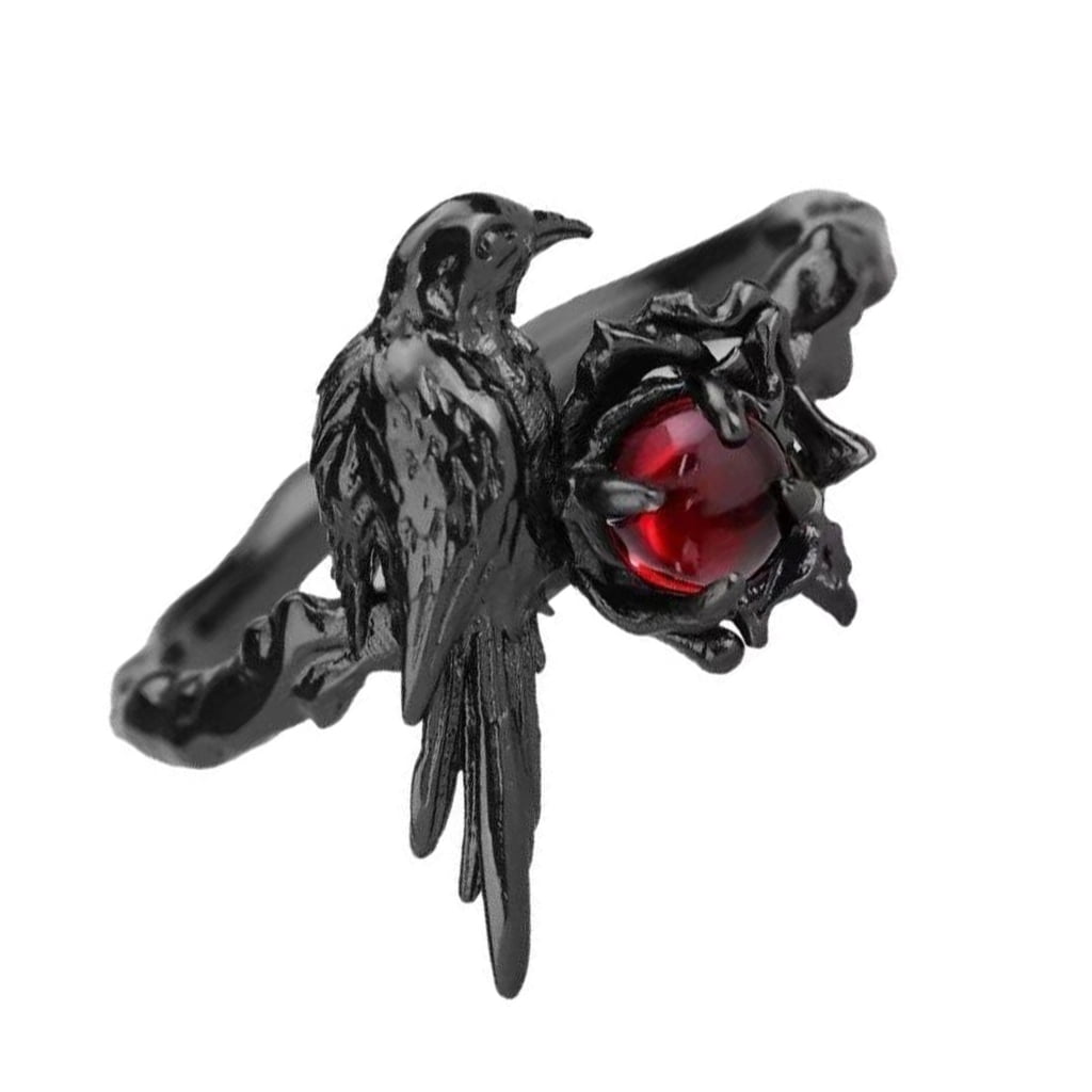 Necvior Mysterious Crow Shaped Ring with Red Gemstones Dark Aesthetic ...
