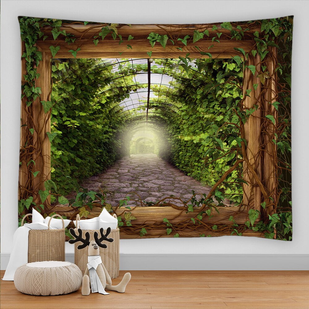 Mysterious Door Of Tree Tapestry Wall Hanging Psychedelic Forest Scenic ...
