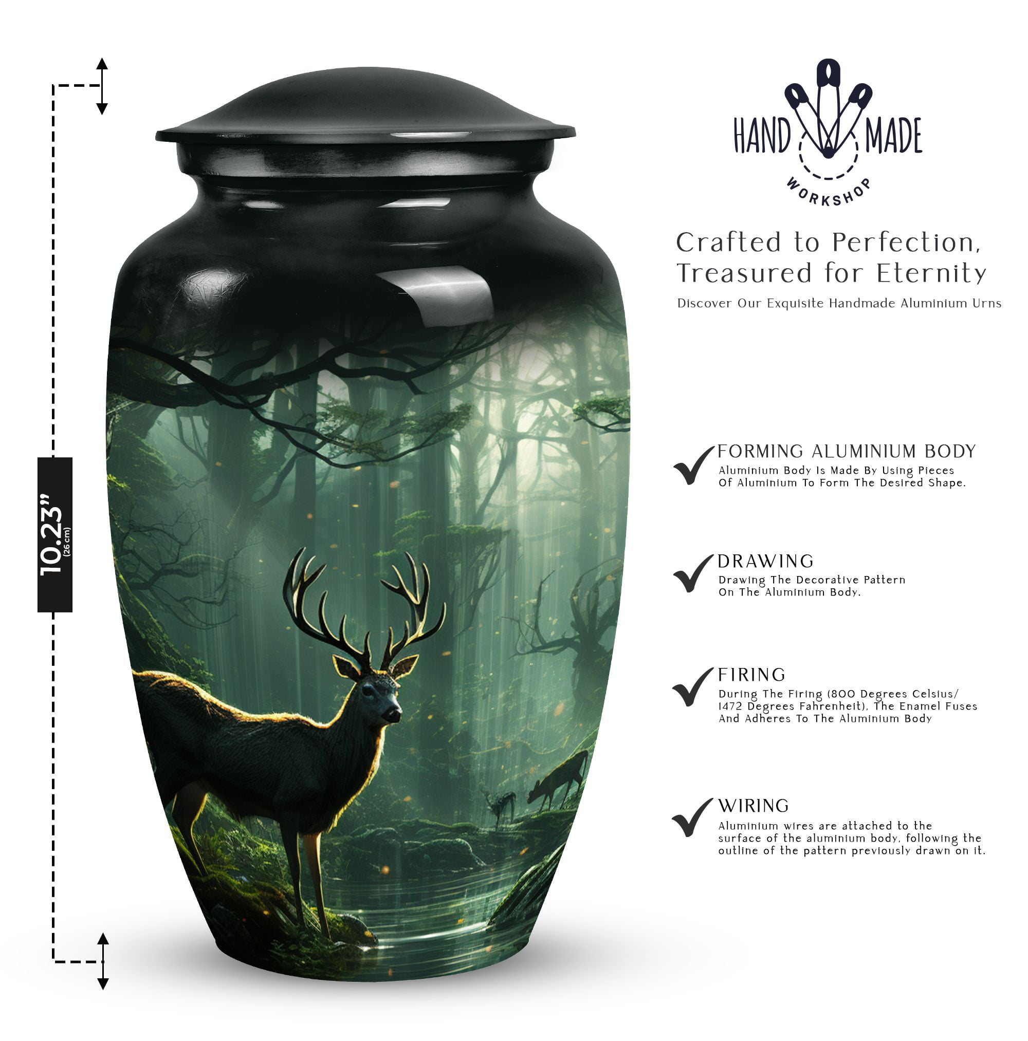 Mysterious Forest Deer Urn - Large Cremation - Unique 10-Inch Urn For ...