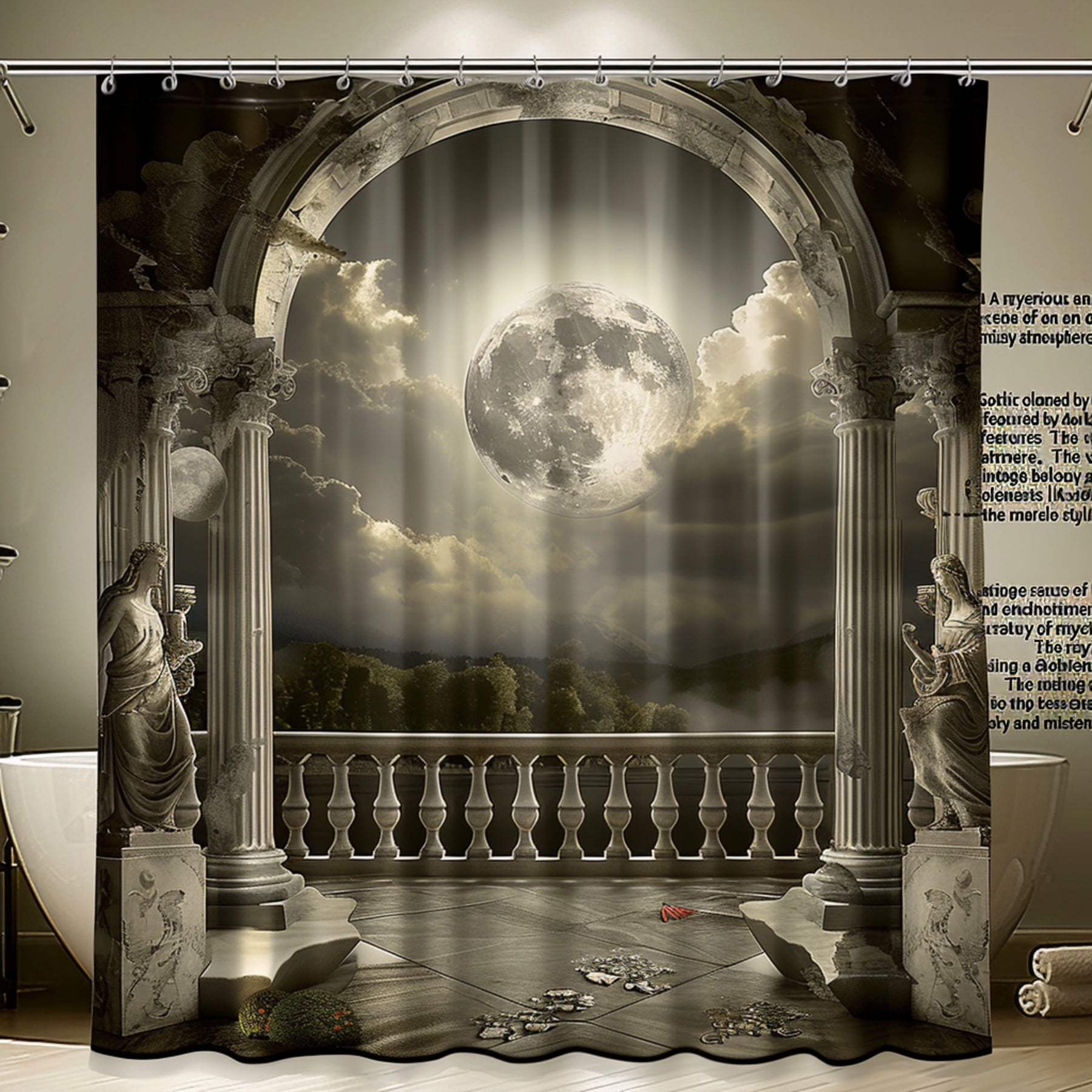 Mysterious Gothic Balcony Moon Shower Curtain Vintage Style Bathroom ...