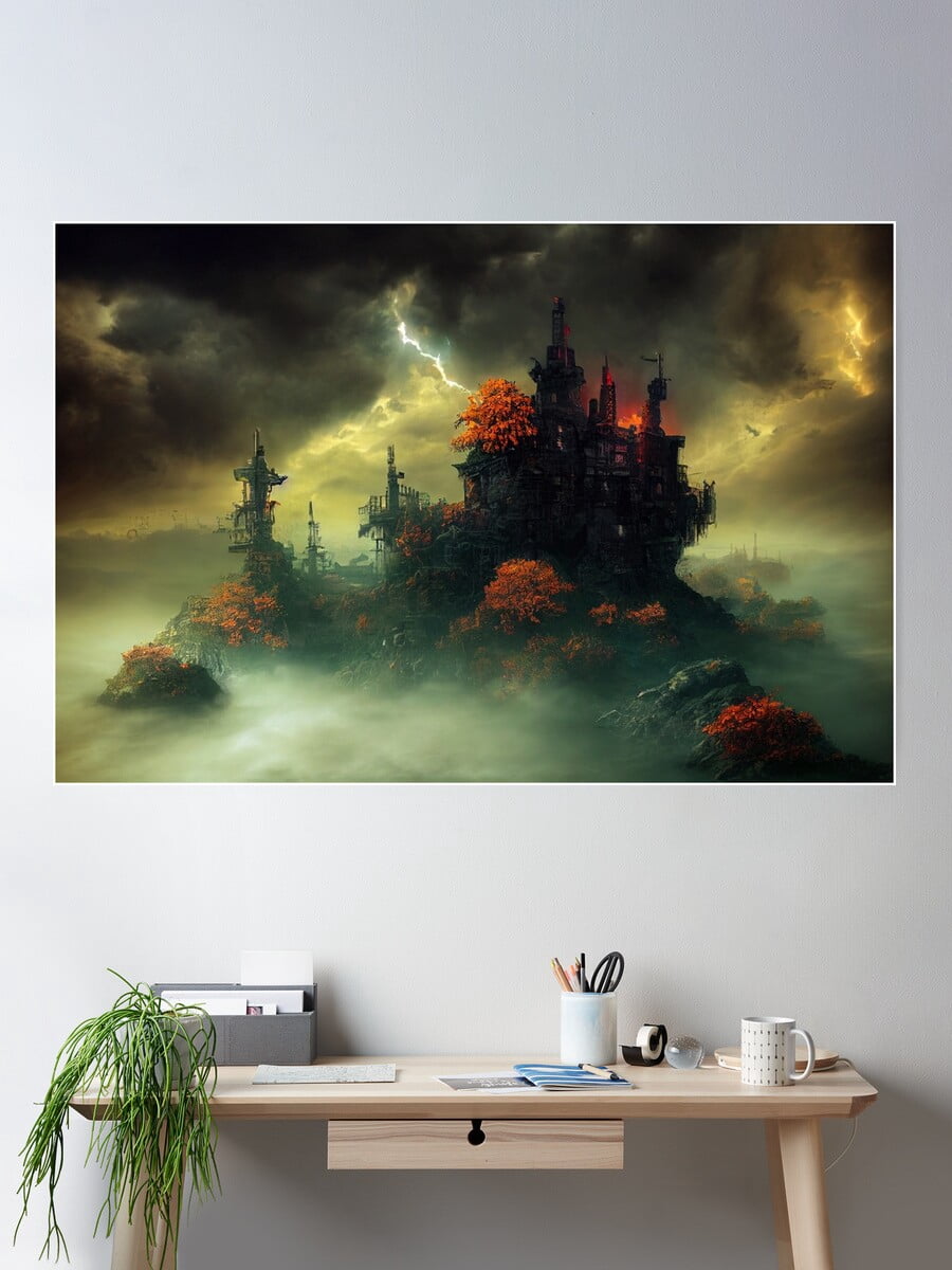 Mysterious Gothic Castle On The Hill Poster Wall Art, Modern Wall Decor ...