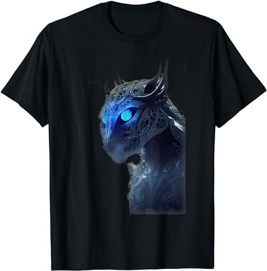 Mysterious Hooded Lynx Ghost Blue Glowing Eyes Foggy Forest T-Shirt ...