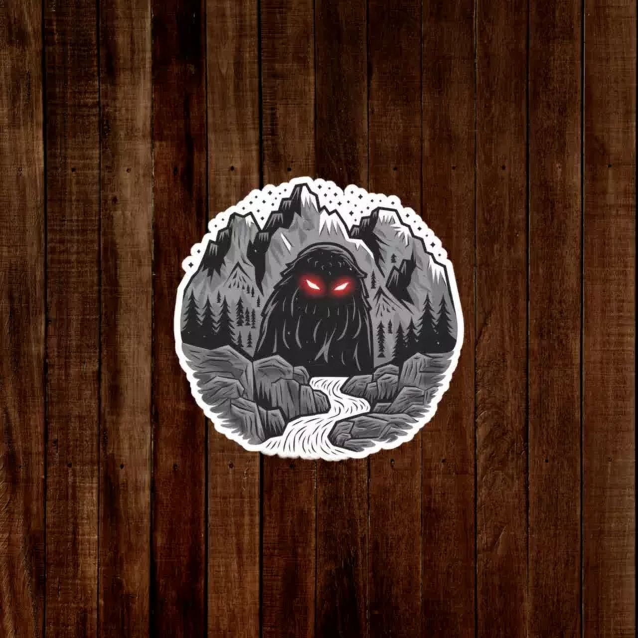 Mysterious Mountain Monster Vinyl Sticker - Creepy Red Eyes In Dark ...