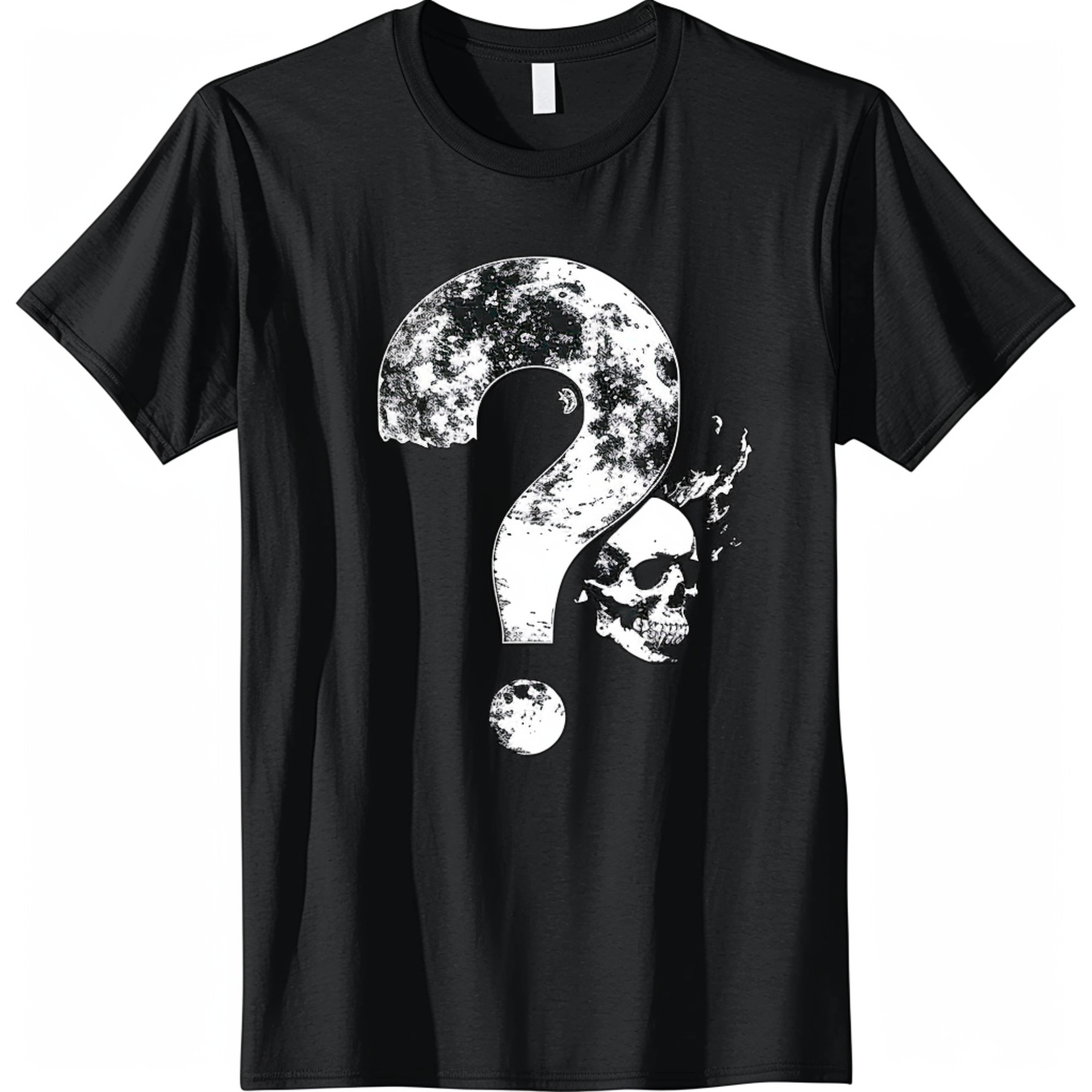 Mysterious Nightfall: & Moon Question Mark Graphic Tee Detailed High ...