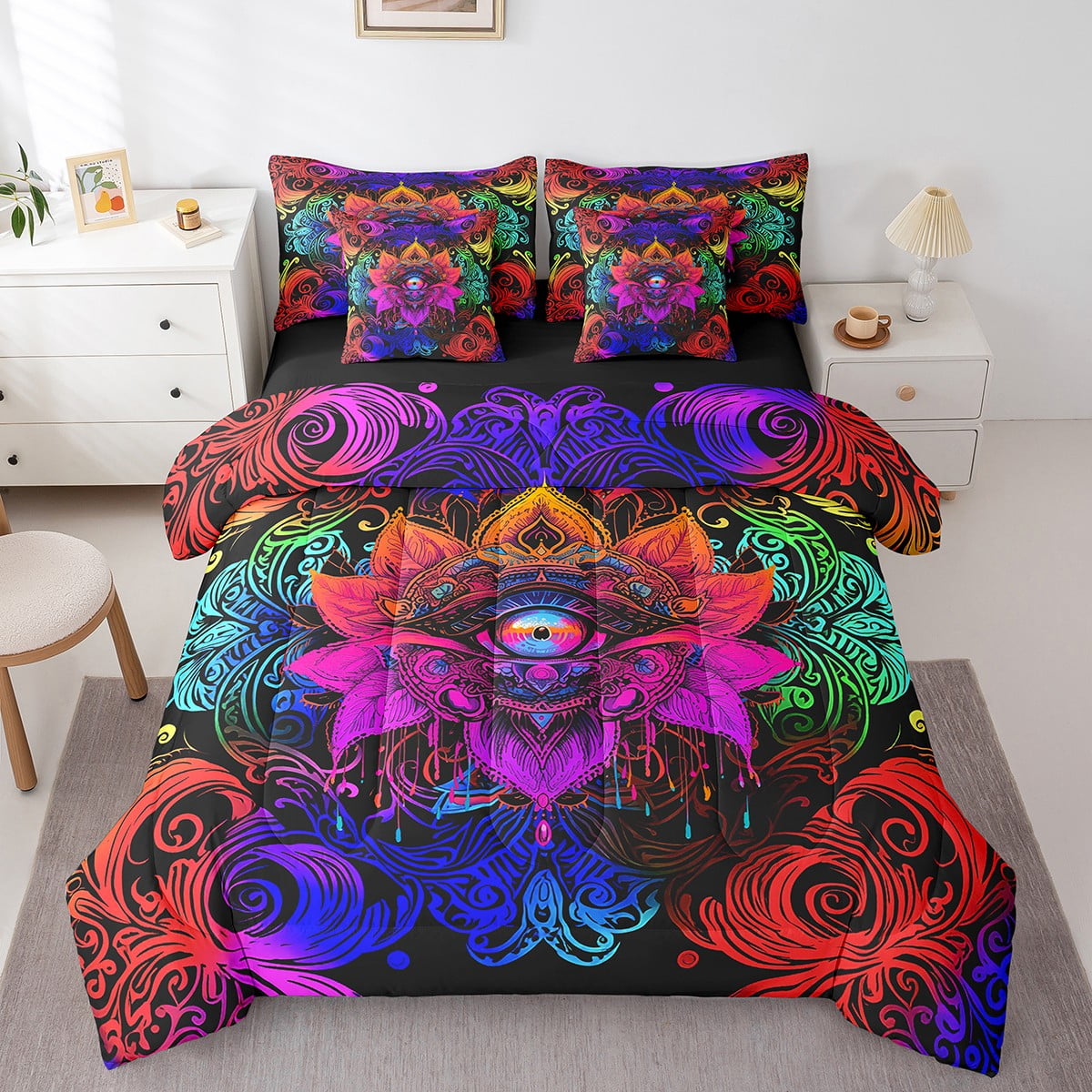 Mysterious Oriental Bed in a Bag Bohemian Lotus Bedding Full Size 7pcs ...