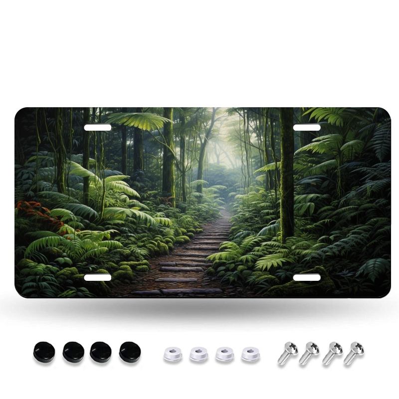 Mysterious Rainforest Pathway with Sunbeams License Plate Frame ...