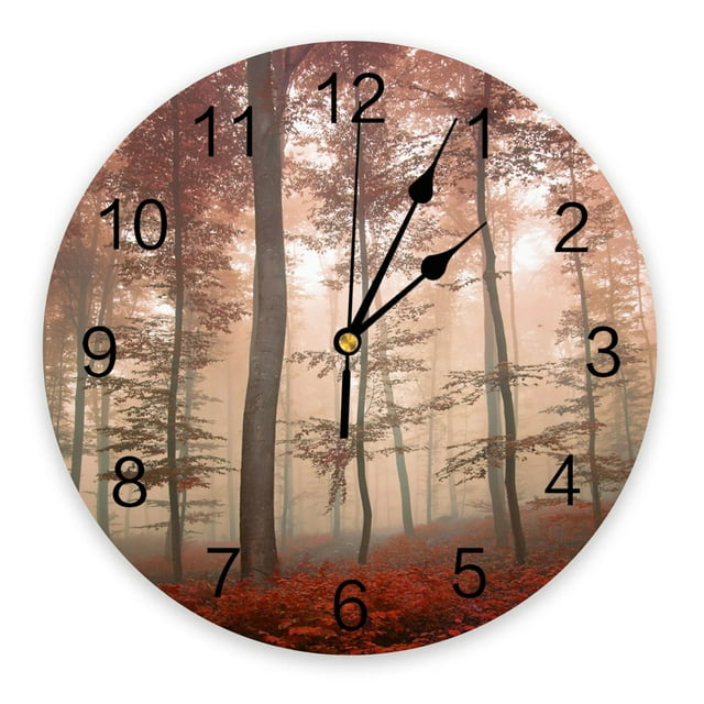 Mysterious Red Forest Wall Clock Large Modern Kitchen Dinning Round ...