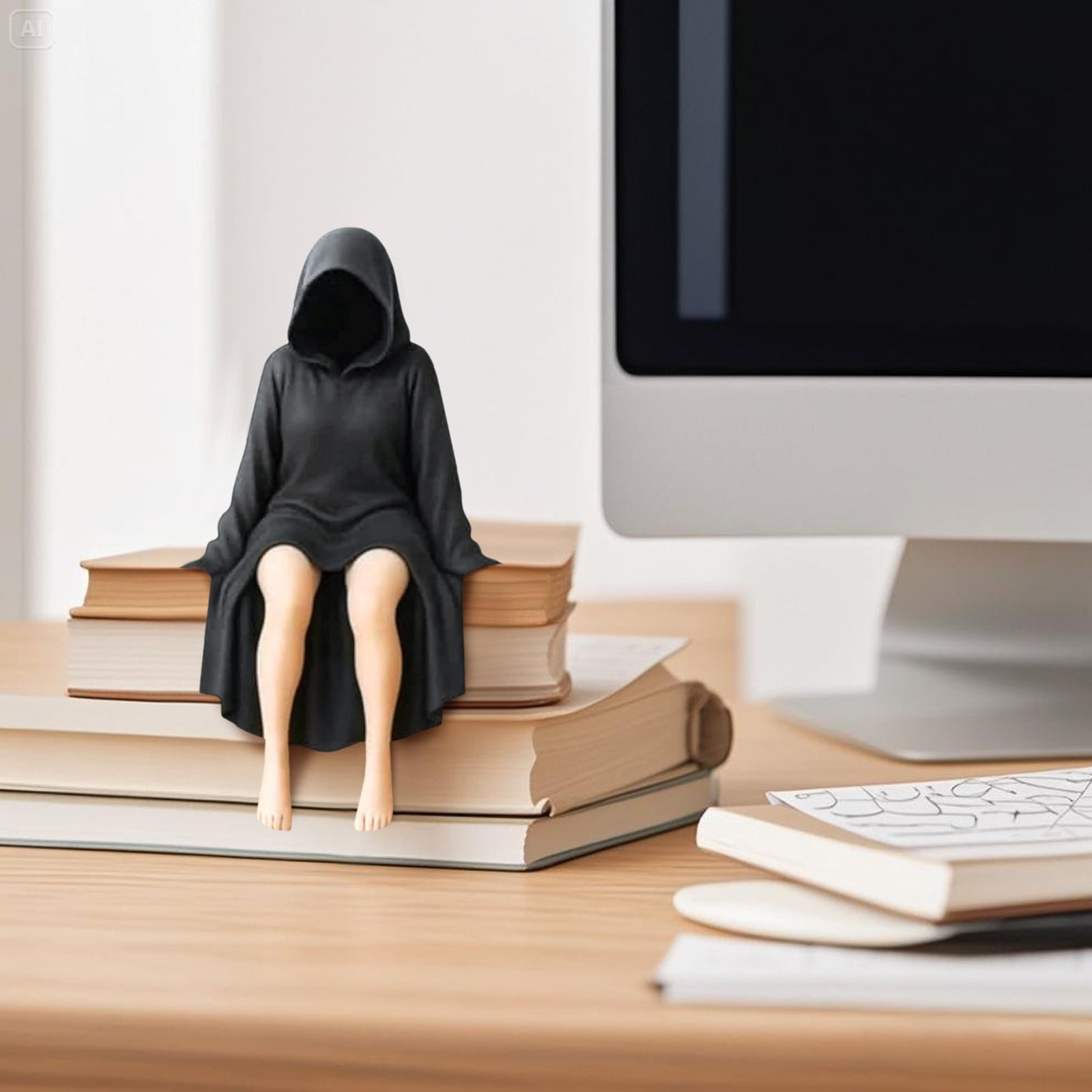 Mysterious Statue,3D Spooky Sitting Statue,Funny Death Black Robe Queen ...