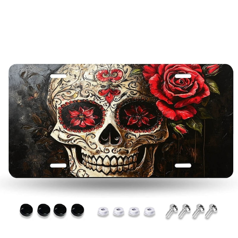 Mysterious Sugar Skull with Rose Flower Day Of The Dead Black Art ...
