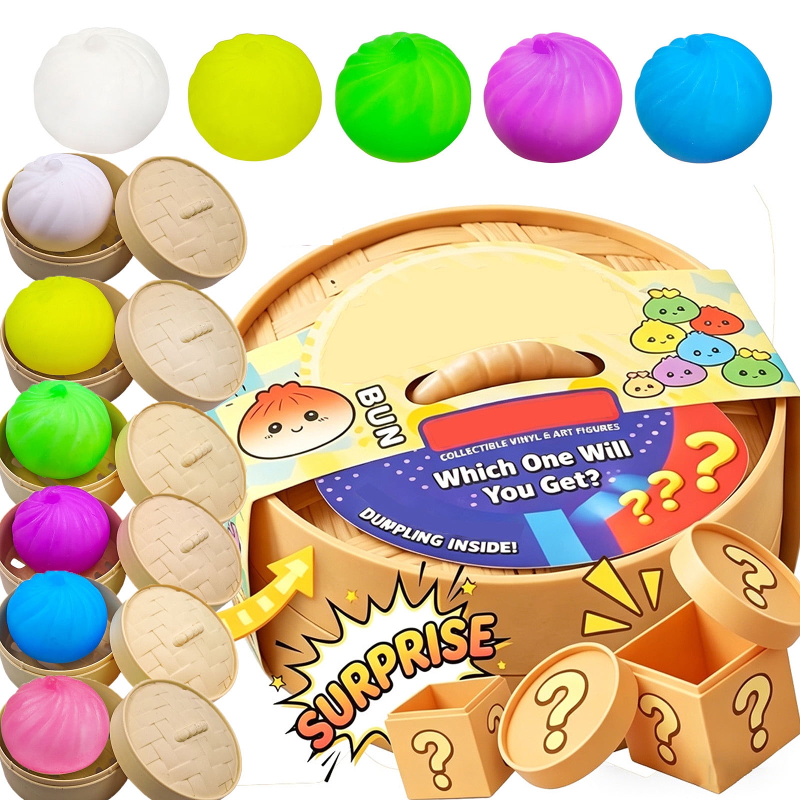 Mystery Dumpling Steamed Bun Squishies, Silicone Stress Relief Fidget ...