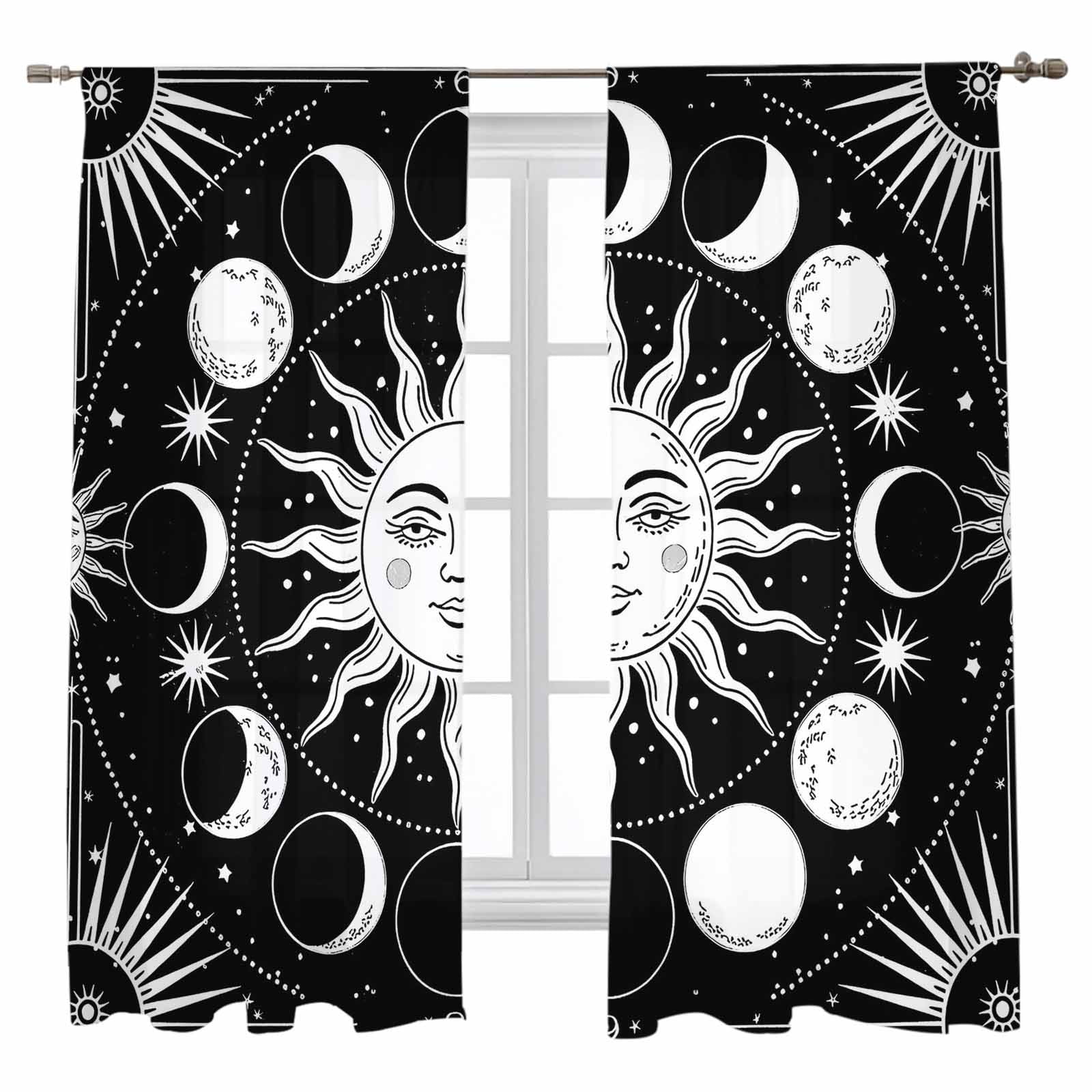 Mystery Tarot Sheer Curtains 72 inches Long, Sun Moon Starry Sky Black ...
