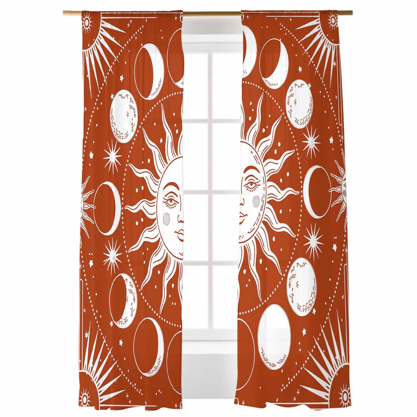 Mystery Tarot Sheer Curtains 84 inches Long, Sun Moon Starry Sky Red ...