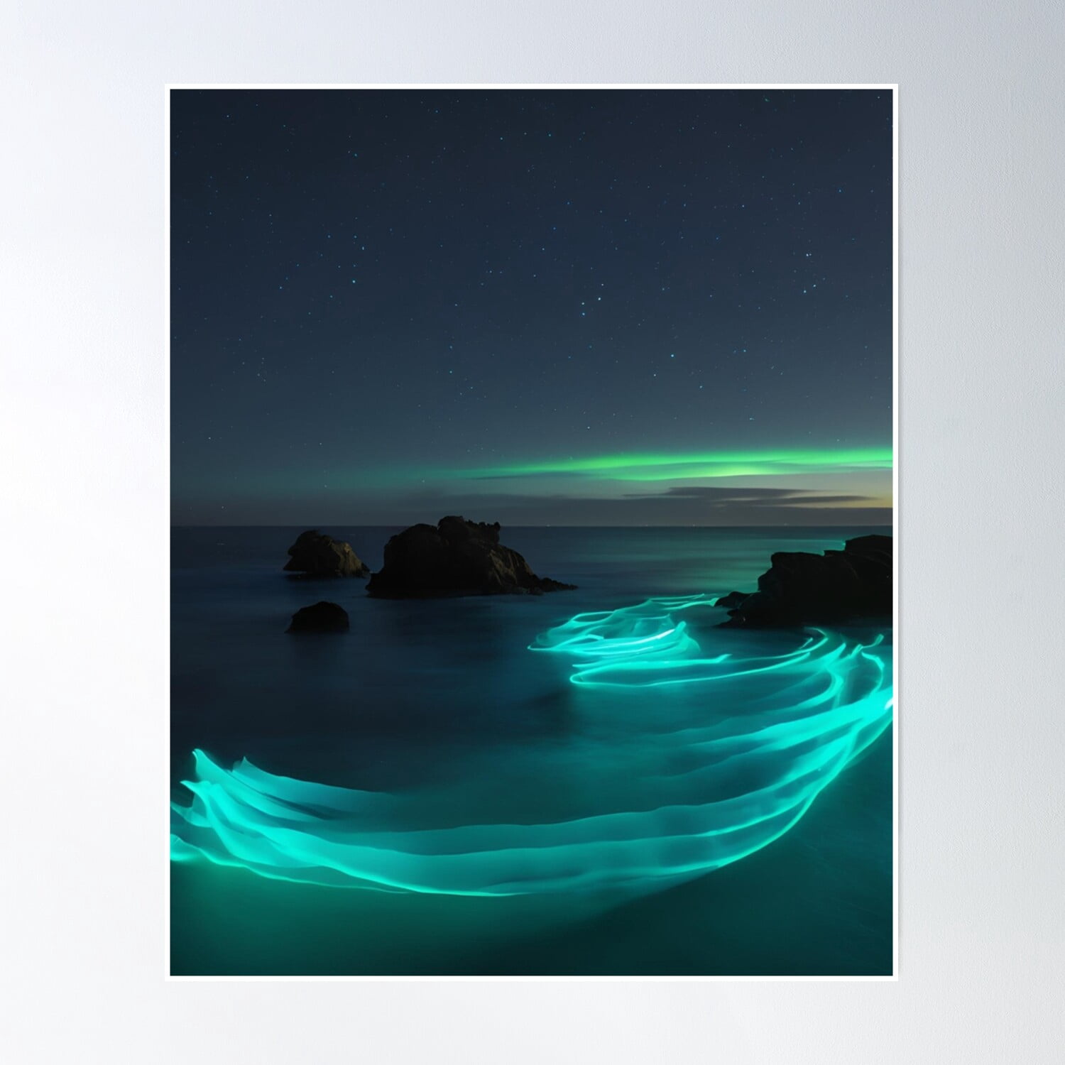 Mystic Aurora Over Green Ocean Poster Wall Art, Modern Wall Decor, 8x12 ...
