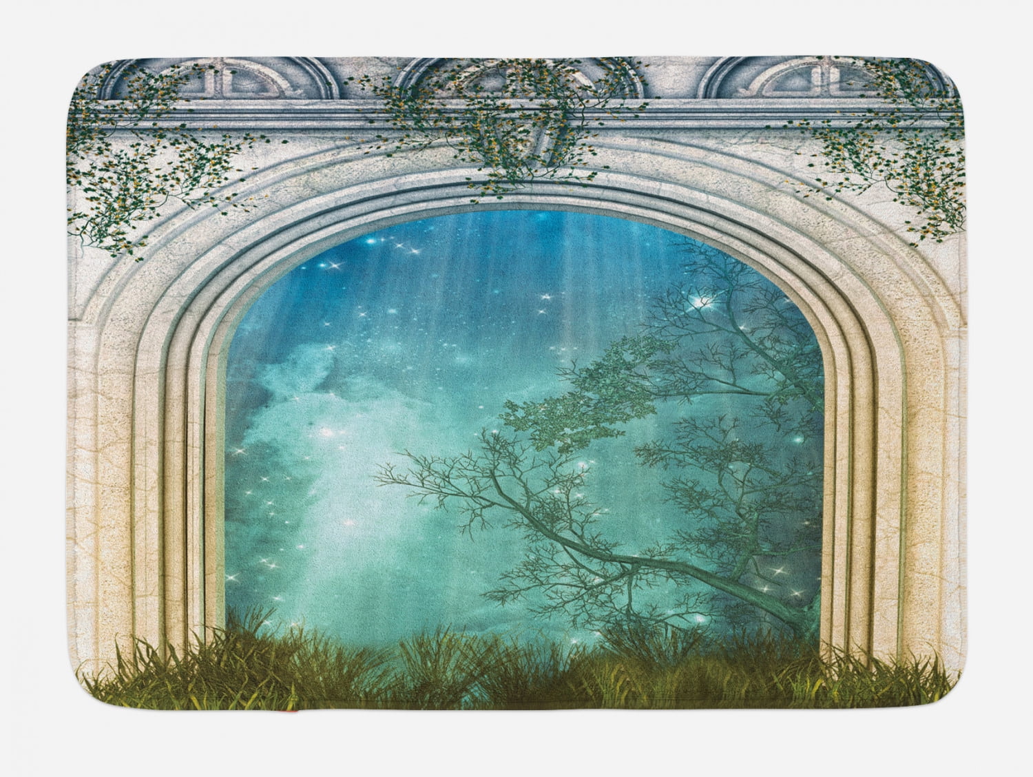 Mystic Bath Mat, Magic Ancient Curved Door in the Forest Mystic ...