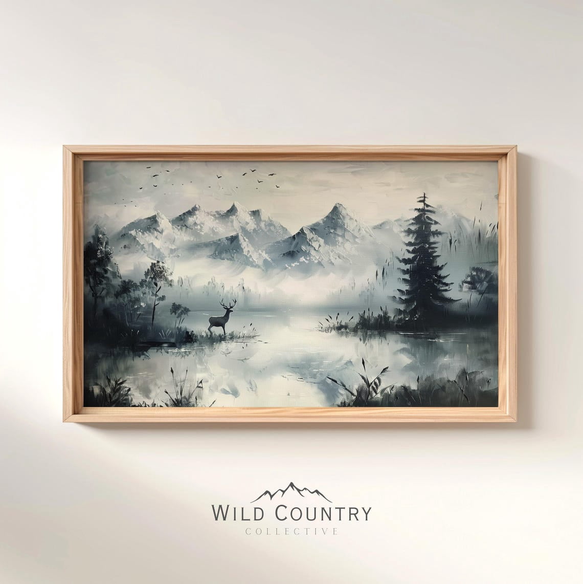 Mystic Buck Poster Vintage Deer Landscape Wall Art Cabin Decor Rustic ...