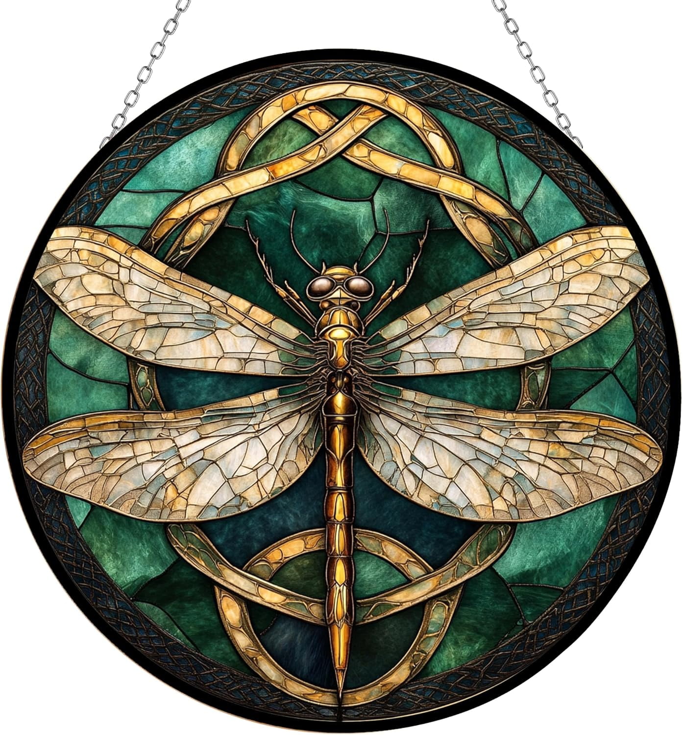 Mystic Celtic Dragonfly Suncatchers for Windows, Stained Glass Window Hangings,Hand-Painted ...