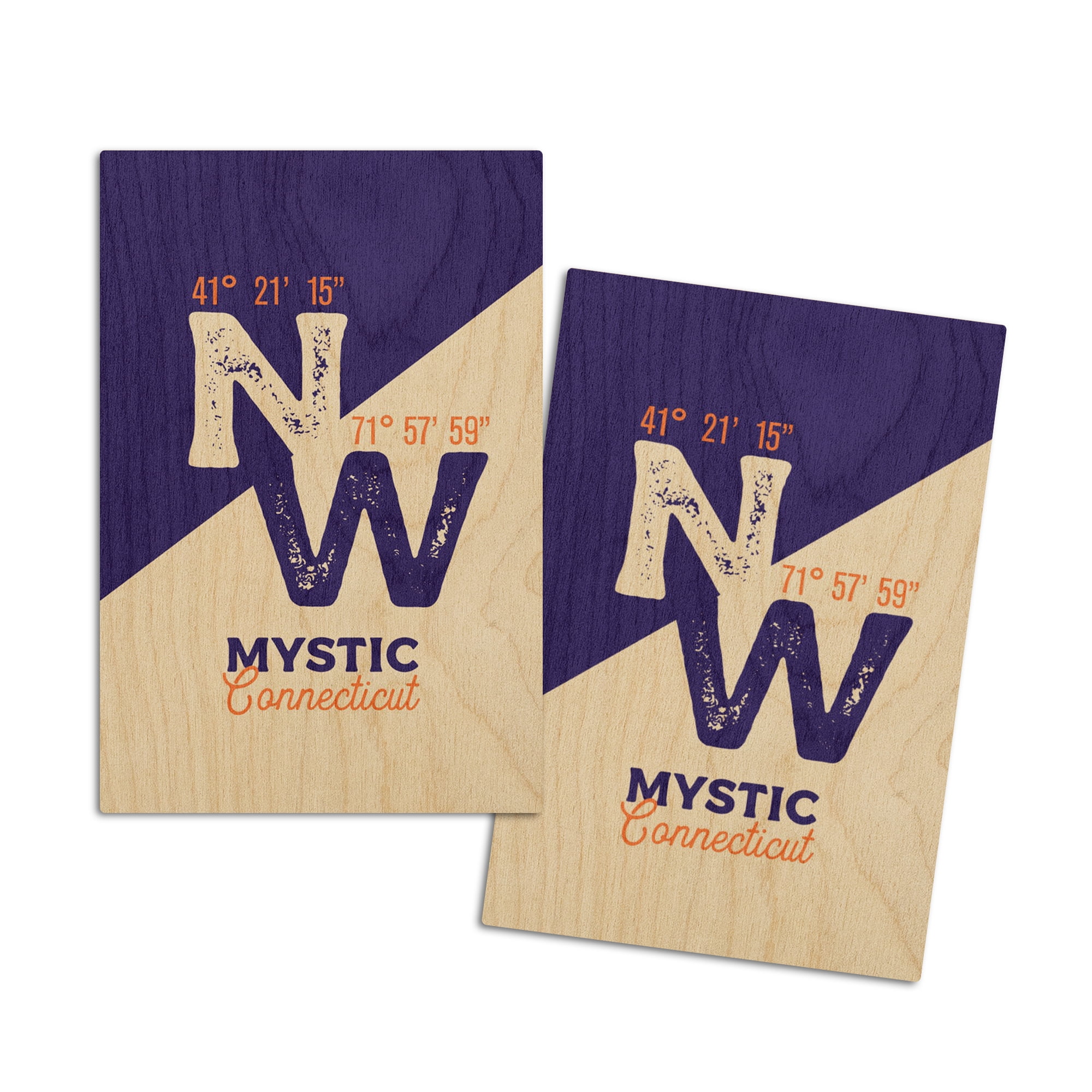 Mystic, Connecticut, Latitude and Longitude, Contour (4x6 Birch Wood ...
