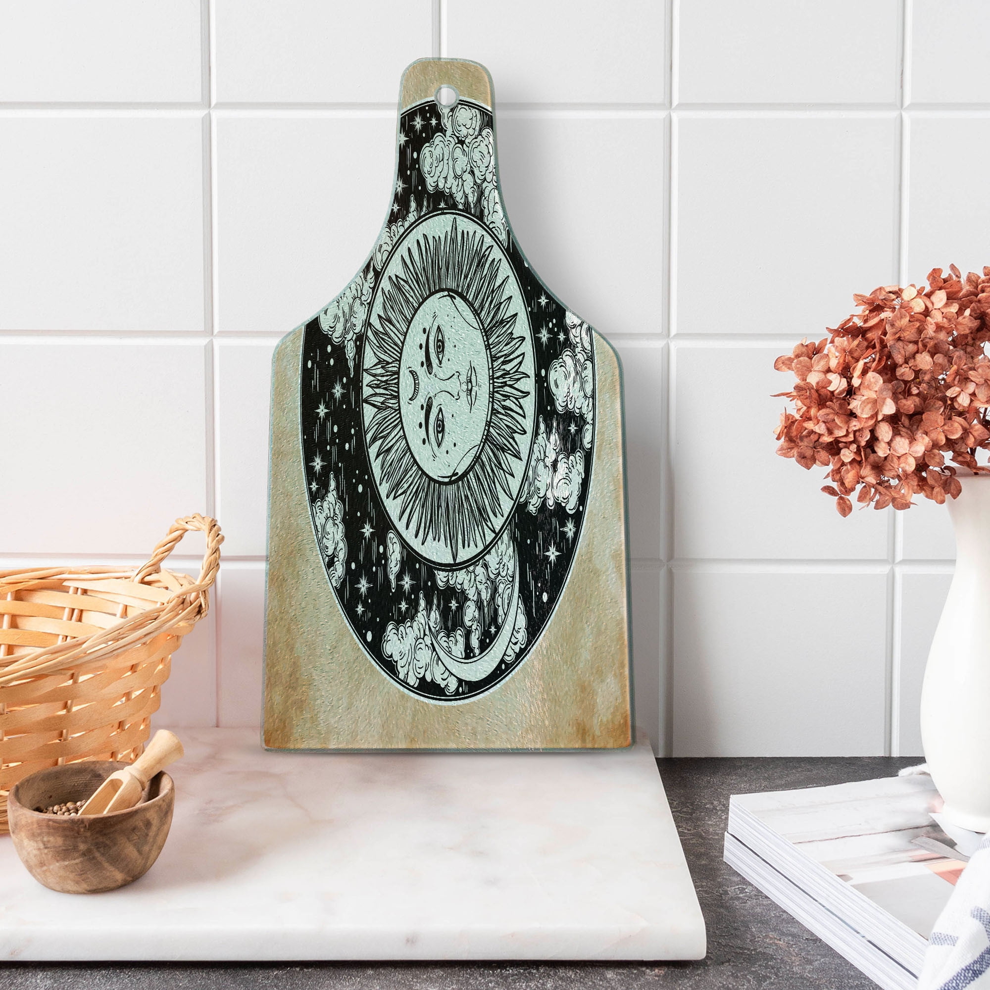 Mystic Cutting Board, Sun Face in a Circle Motif Esoteric Inner Power ...