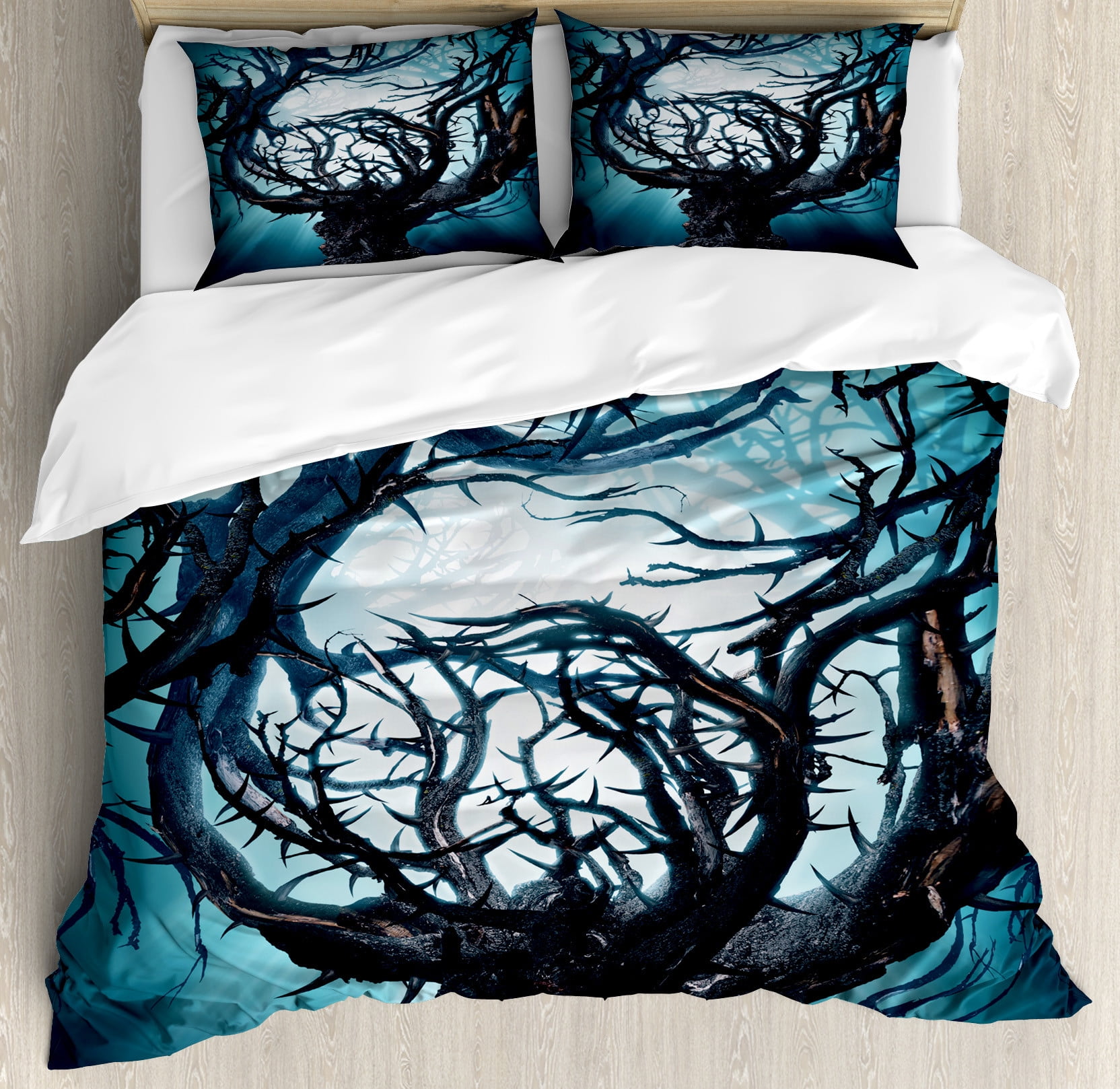 Mystic Duvet Cover Set, Big Tree Thorns Branch in Spooky Night Fantasy ...