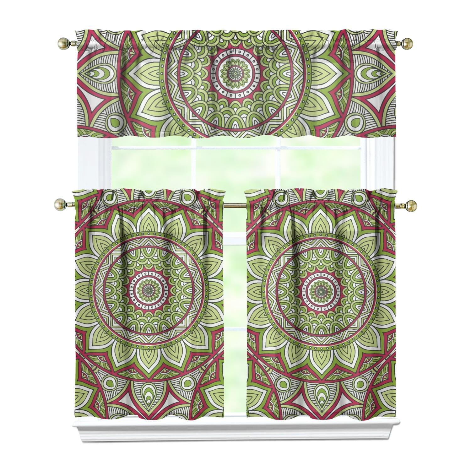 Mystic Ethnic Mandala Window Curtains - Set of 3, Traditional Sacred ...