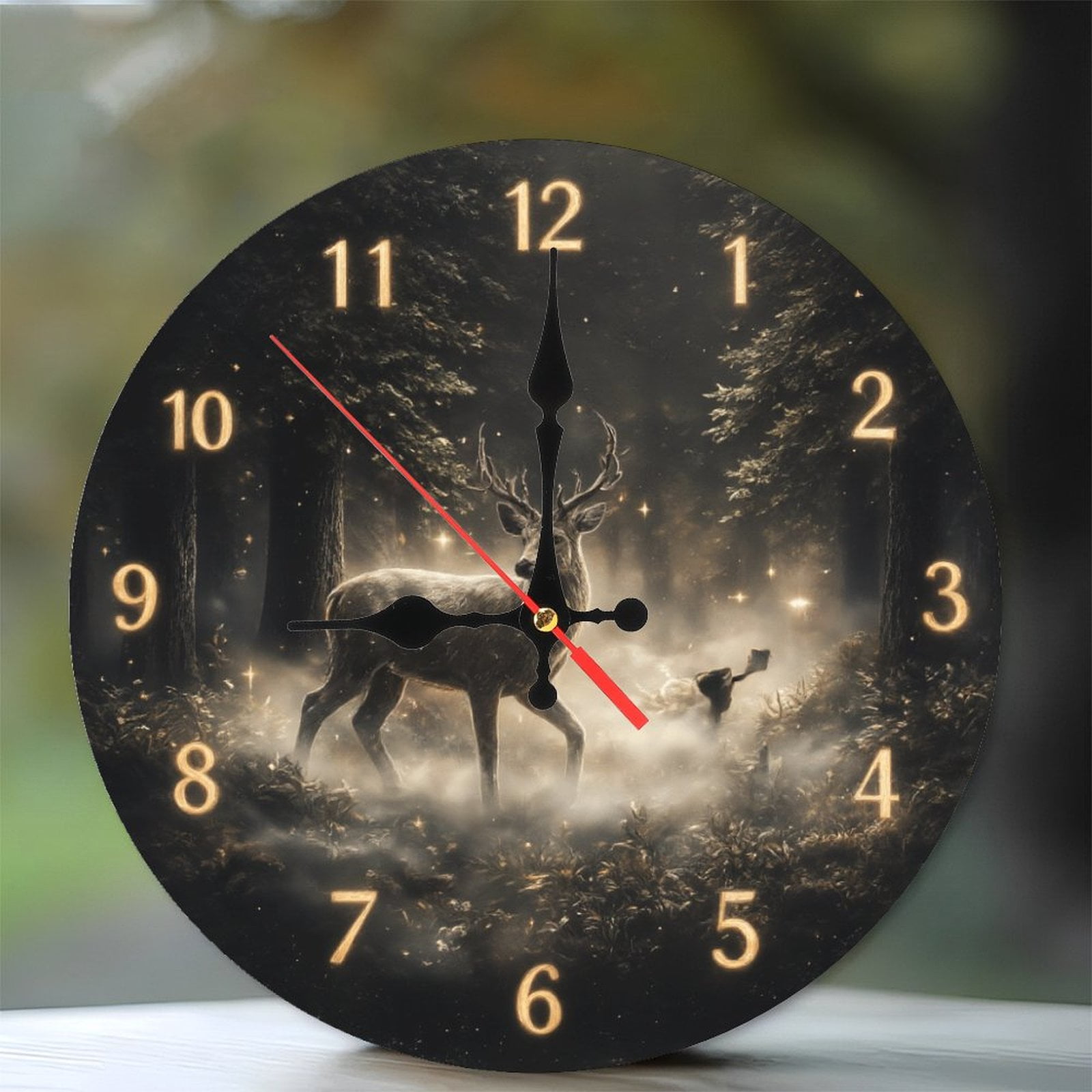 Mystic Forest Deer Wall Clock Magical Fantasy Art Home Decor 10-Inch Silent Wooden Wall Clock ...