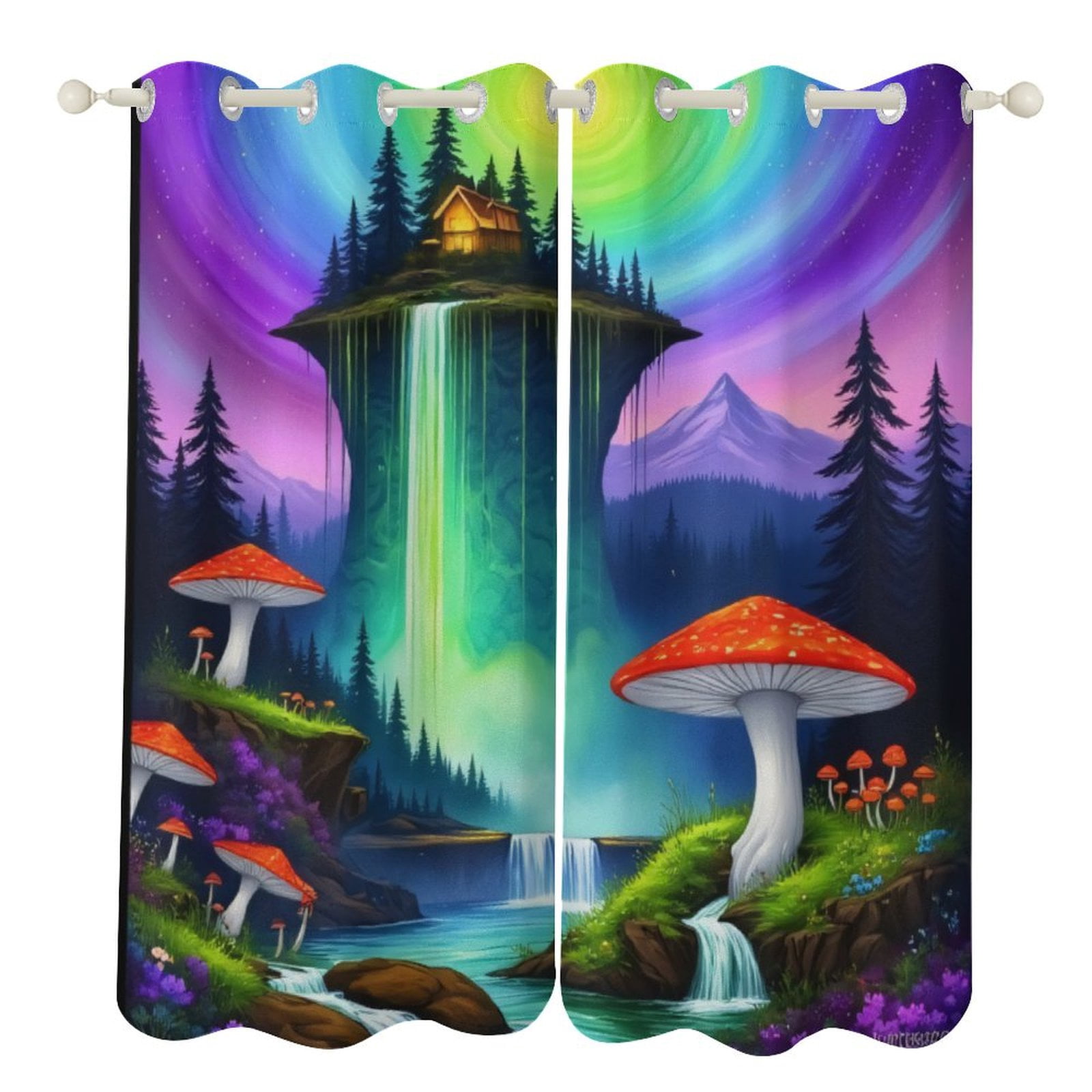 Mystic Forest Waterfall Cabin 2 Panels Curtains for Bedroom Living Room ...