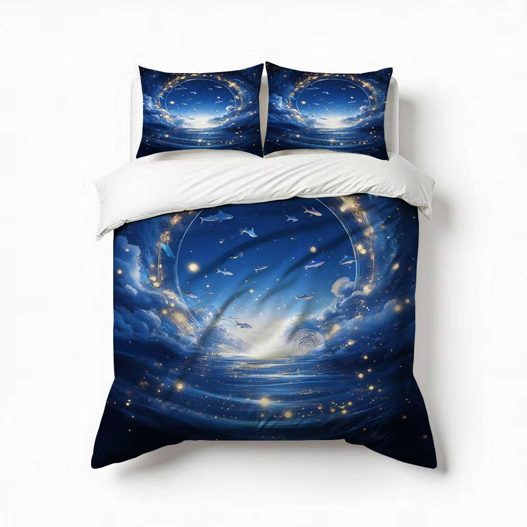 Mystic Night Sky With Fish And Stars Bedding Set 3 Pcs Soft Microfiber ...