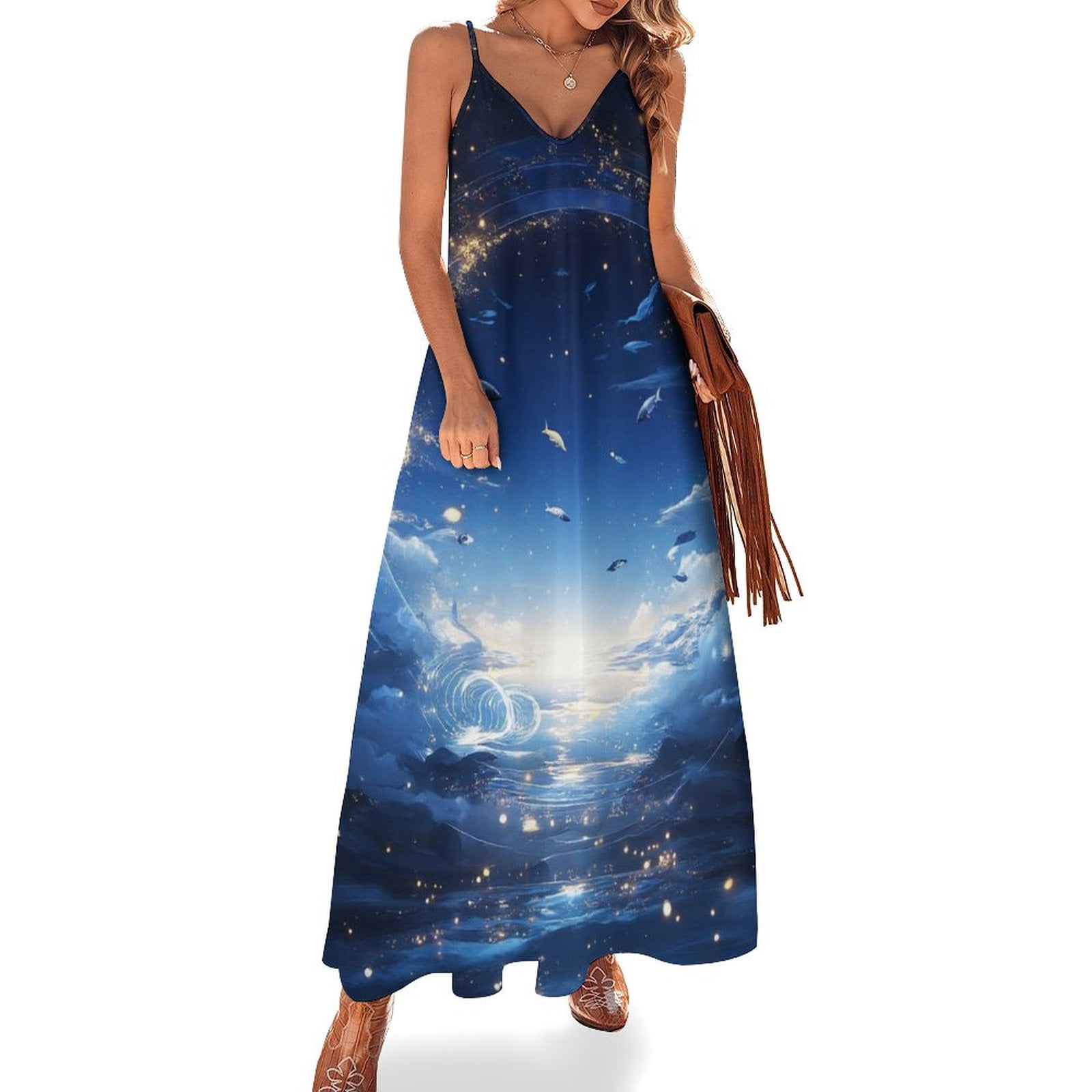Mystic Night Sky with Fish And Stars Sleeveless Dress Women's Evening ...