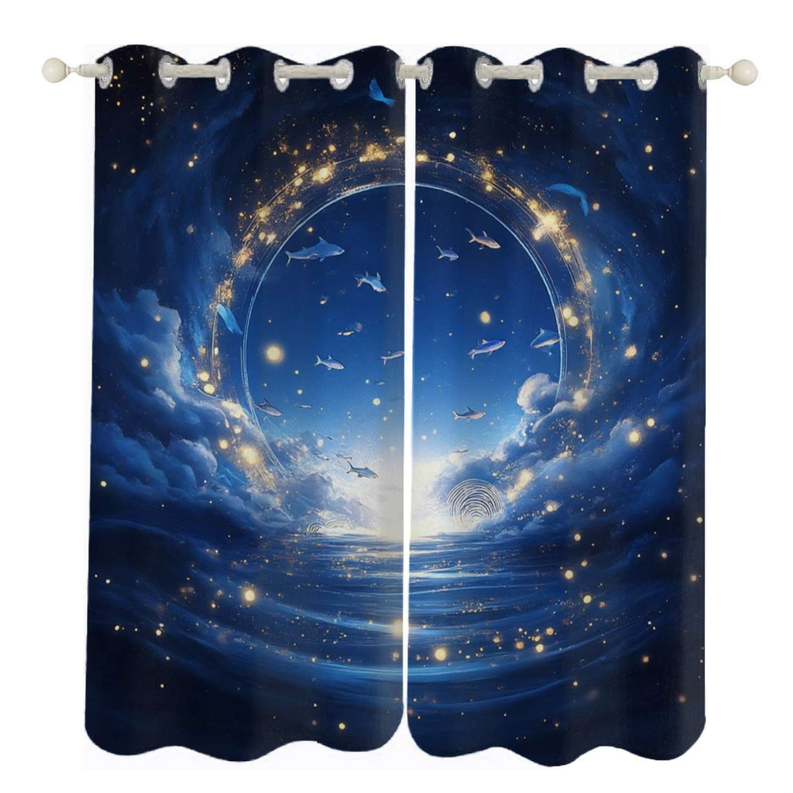 Mystic Night Sky with Fish and Stars Sunshade Curtains Home Bedroom ...