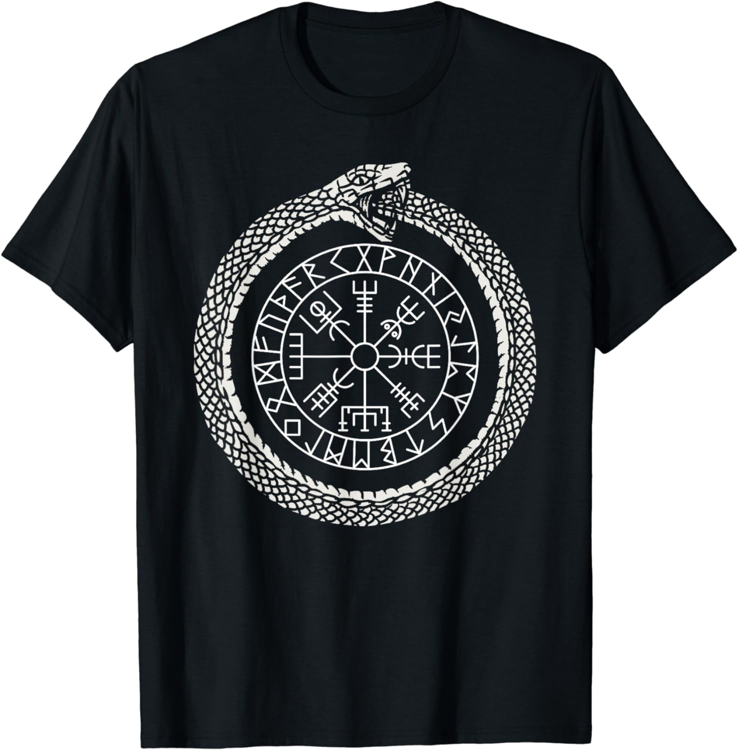 Mystic Ouroboros - Ancient Viking Symbol Vegvisir - Norse T-Shirt ...