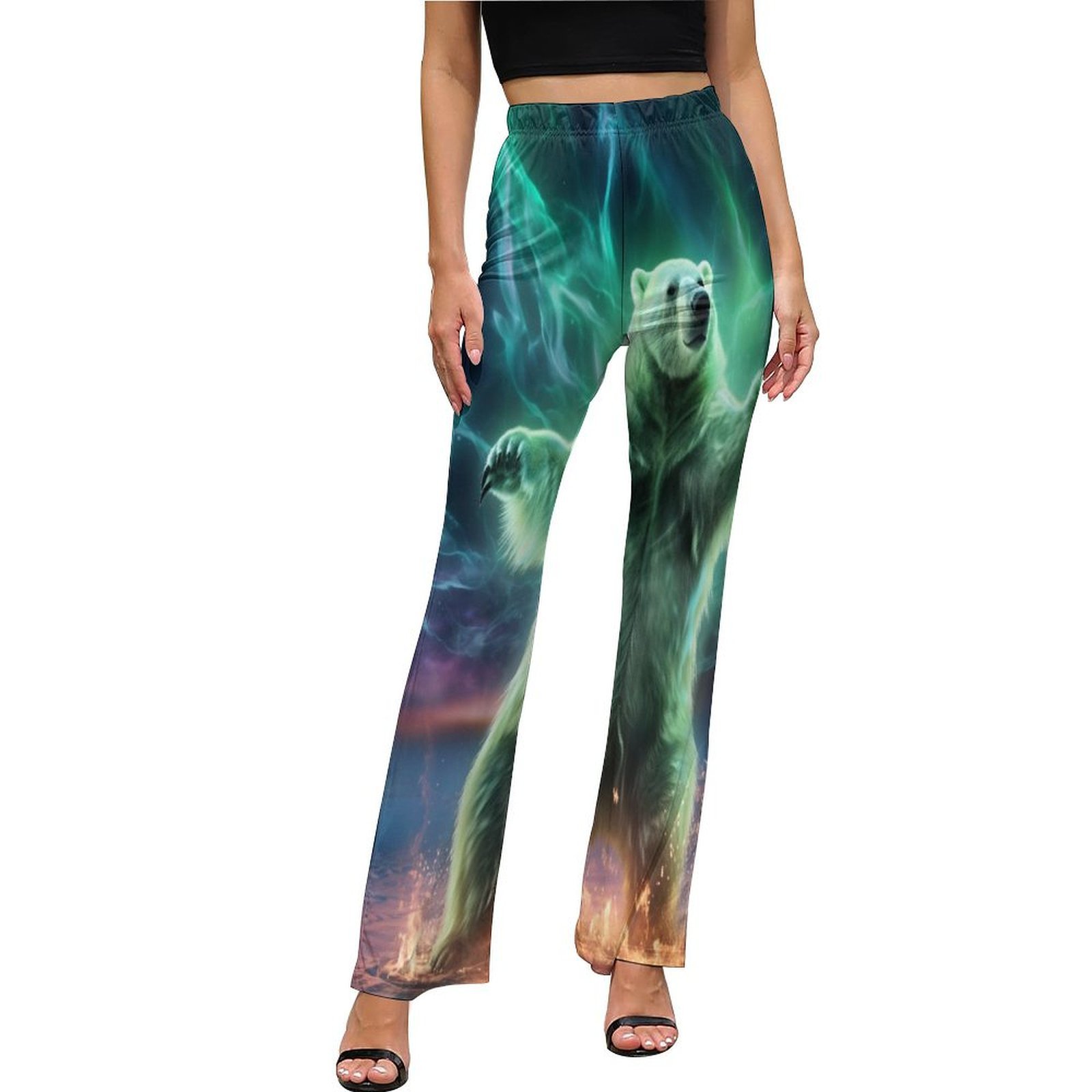 Mystic Polar Bear Aurora High Waisted Casual Flared Trousers Summer ...