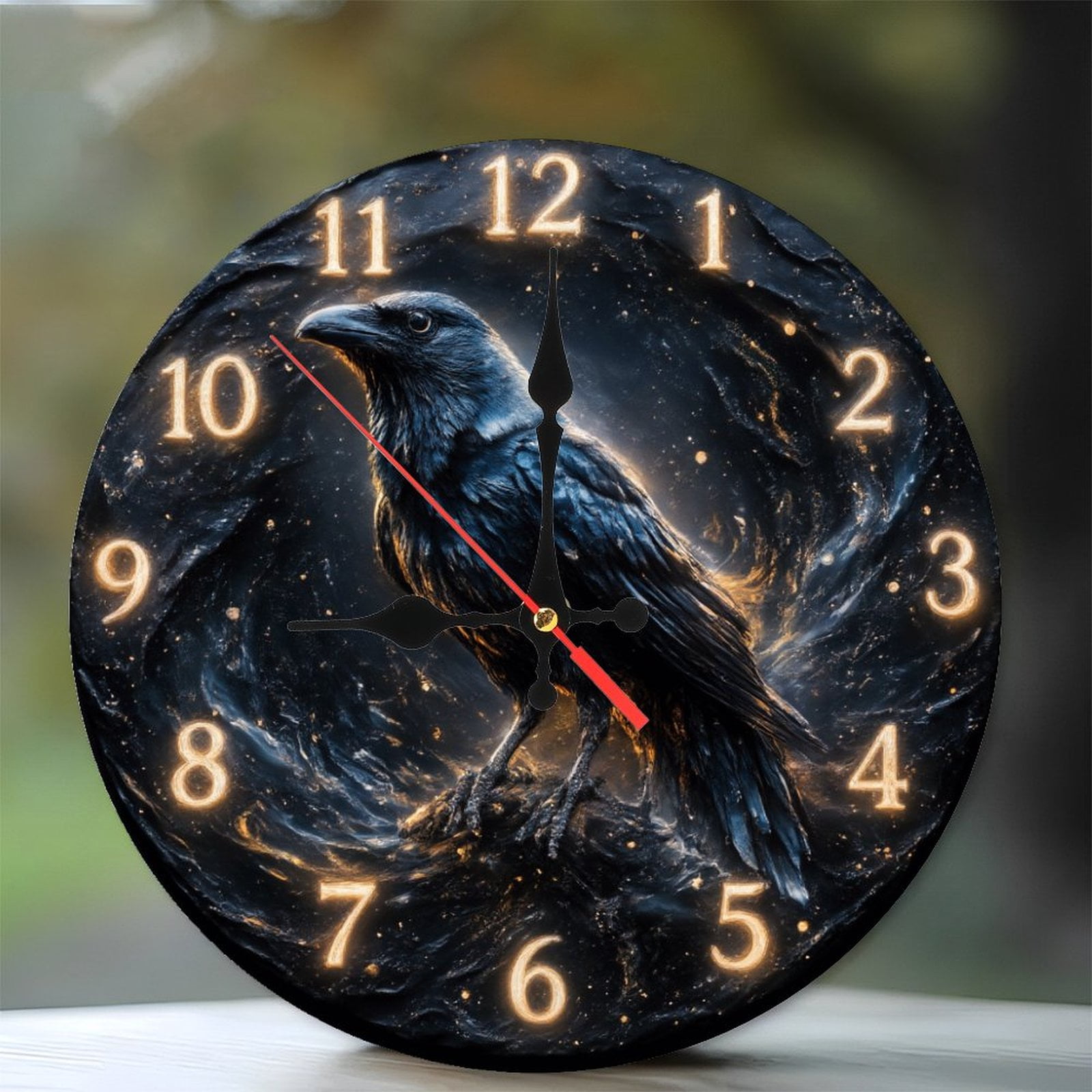 Mystic Raven Clock Wall Art Home Decor 10-Inch Silent Wooden Wall Clock ...