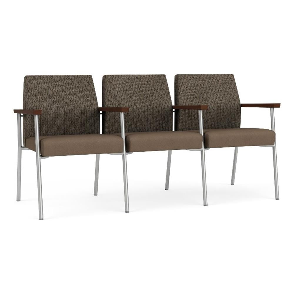 Mystic Reception 3-Seat Steel Tandem Seating / Silver Steel / Brown ...