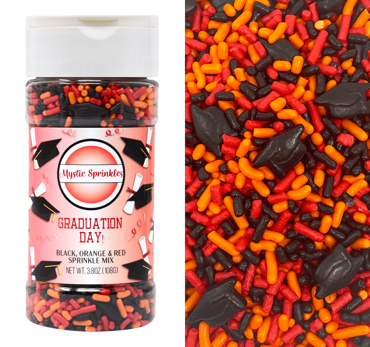 Mystic Sprinkles Graduation Day! Black, Orange & Red Sprinkle Mix 3.8 ...