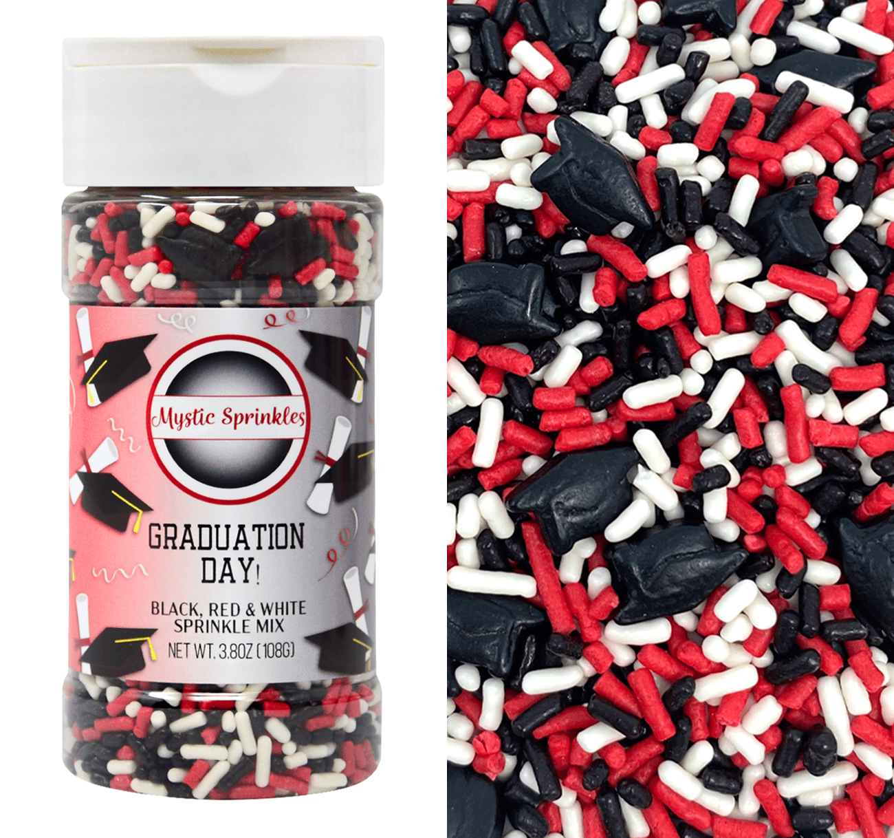 Mystic Sprinkles Colored Graduation Day Sprinkle Mix, Black, Red ...