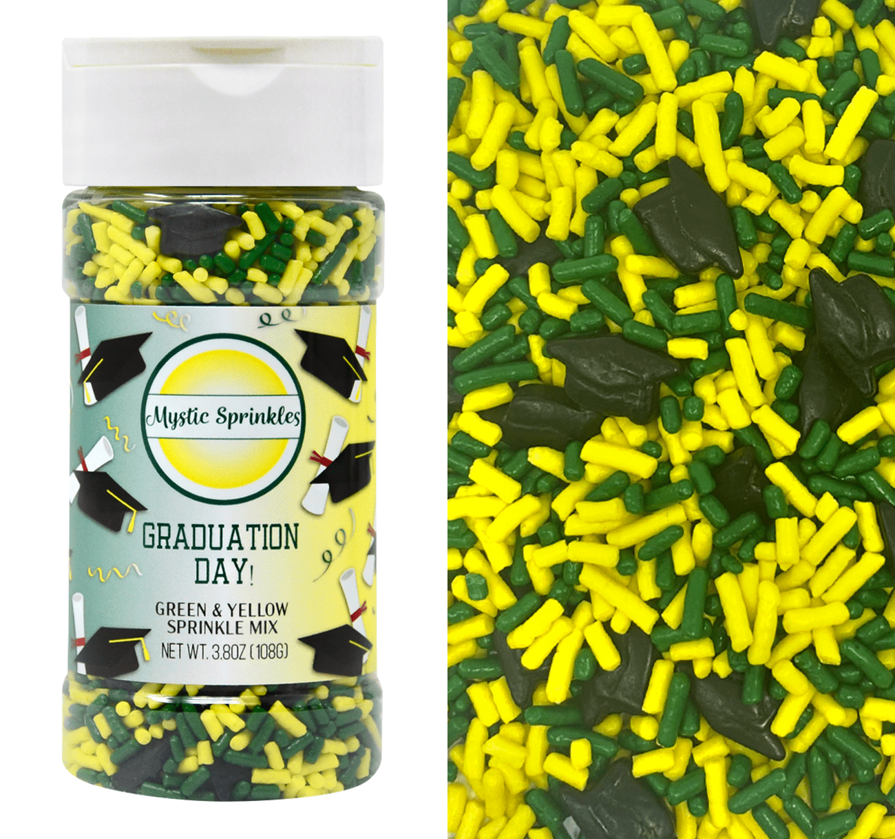 Mystic Sprinkles Graduation Day Green & Yellow Sprinkle Mix with ...