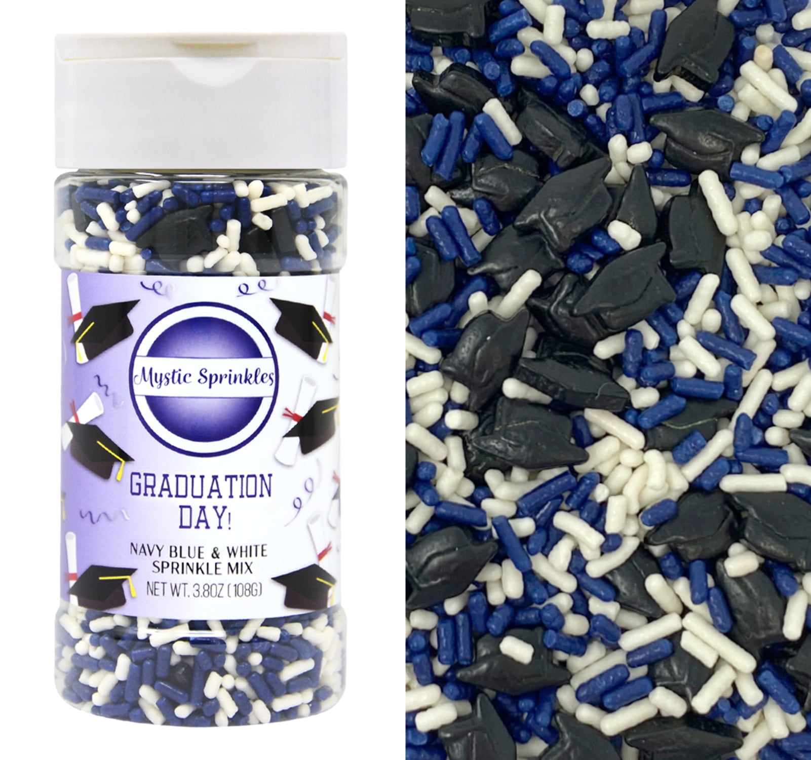 Mystic Sprinkles Graduation Day! Navy Blue & White Sprinkle Mix 3.8 oz ...