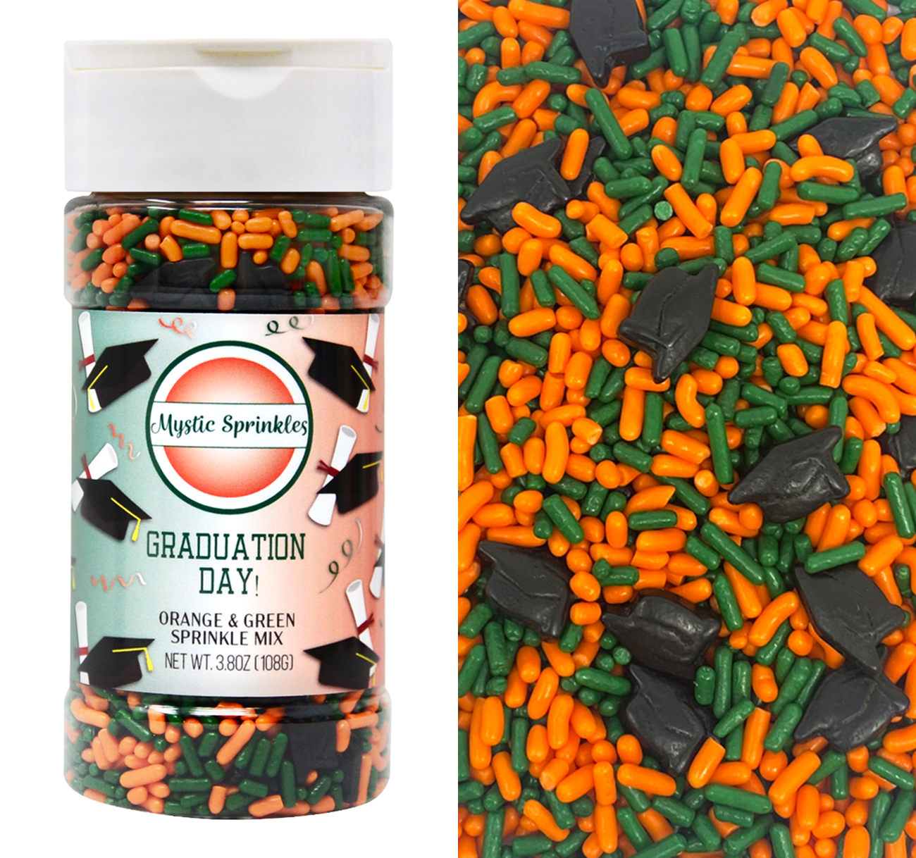 Mystic Sprinkles Graduation Day! Orange & Green Sprinkle Mix 3.8 oz ...